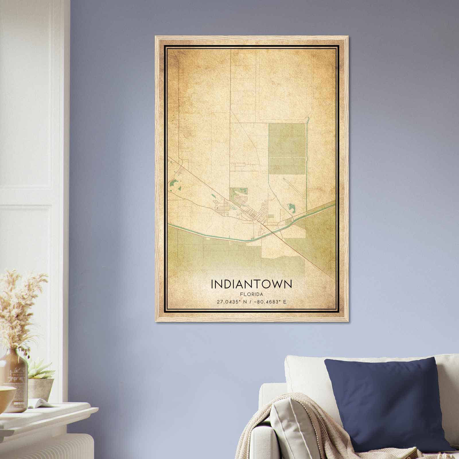Vintage Indiantown Florida Map Poster, Modern Home Decor Wall Art Print ...