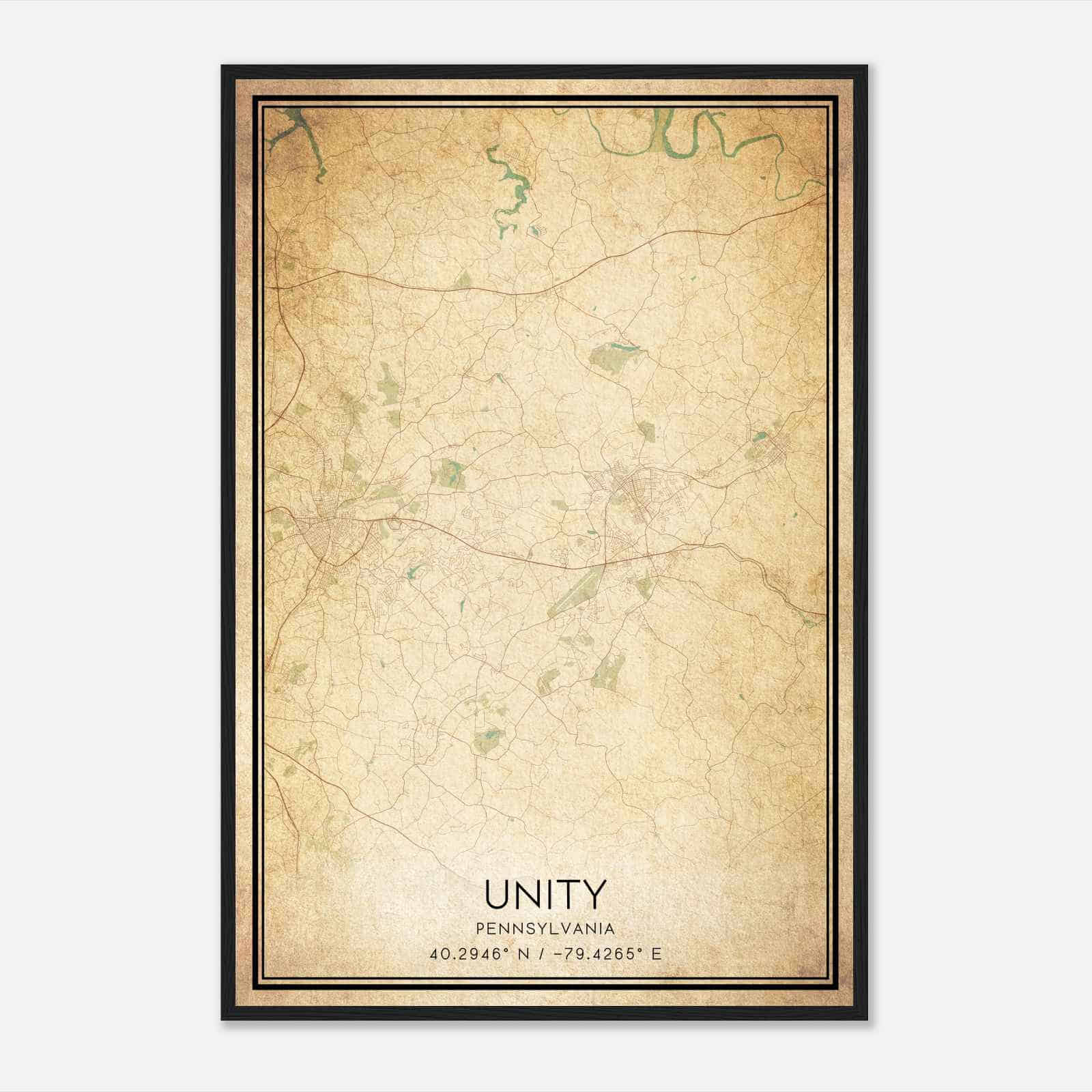 Vintage Unity Pennsylvania Map Poster, Modern Home Decor Wall Art Print ...
