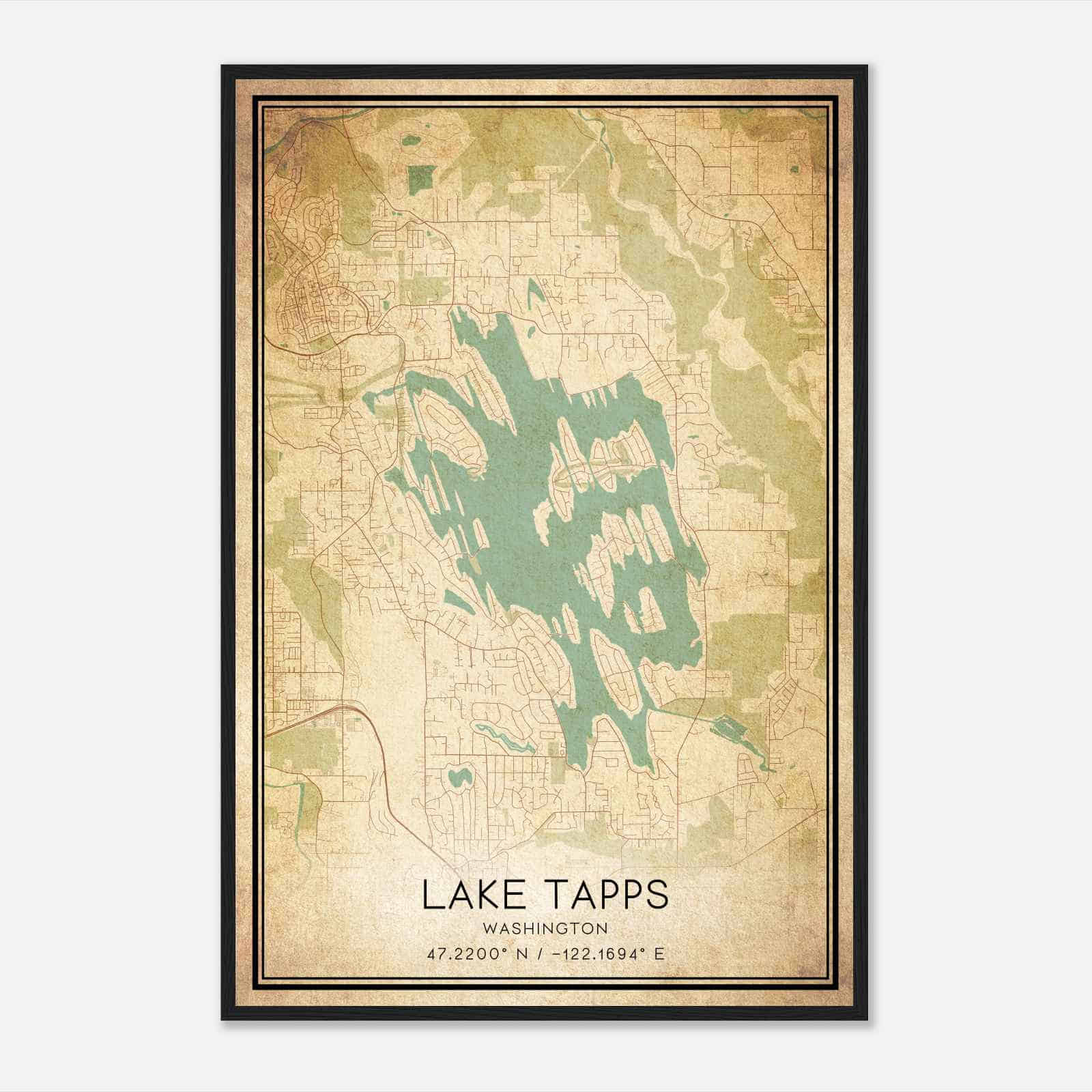 Vintage Lake Tapps Washington Map Poster, Modern Home Decor Wall Art ...