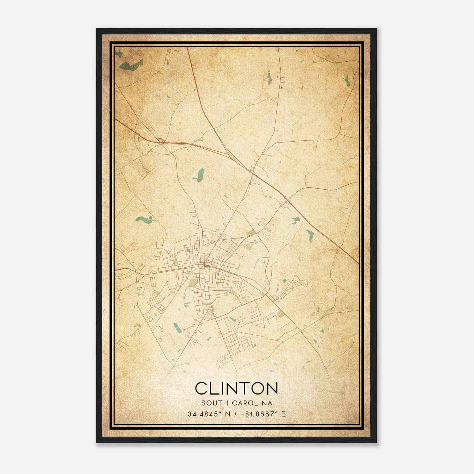 Vintage Clinton South Carolina Map Poster, Modern Home Decor Wall Art ...