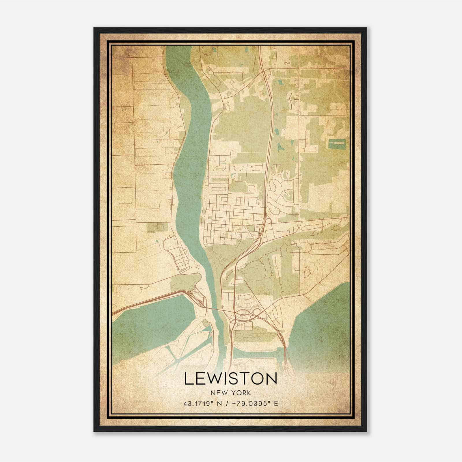Vintage Lewiston New York Map Poster, Modern Home Decor Wall Art Print ...