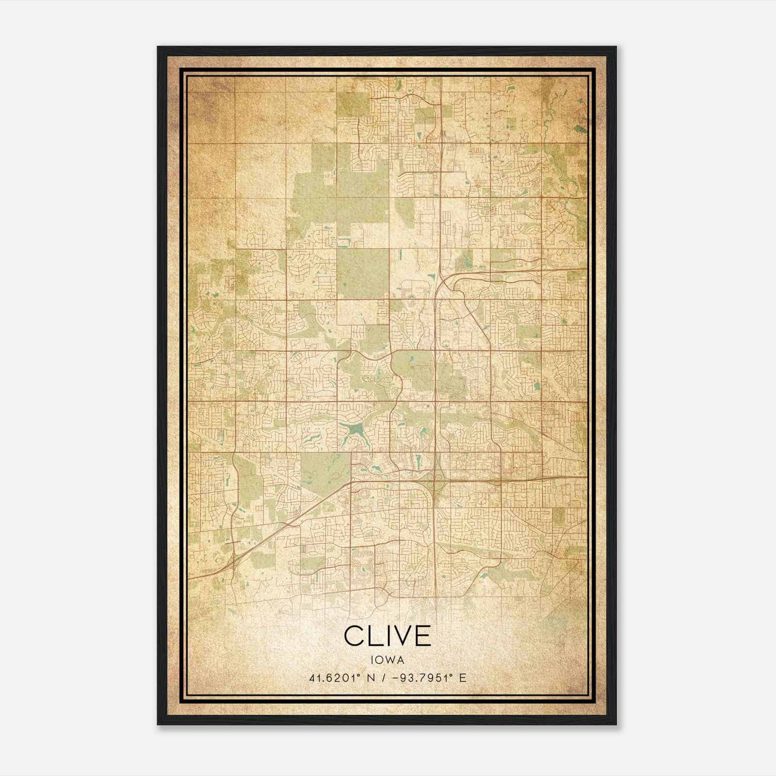 Vintage Clive Iowa Map Poster, Modern Home Decor Wall Art Print ...