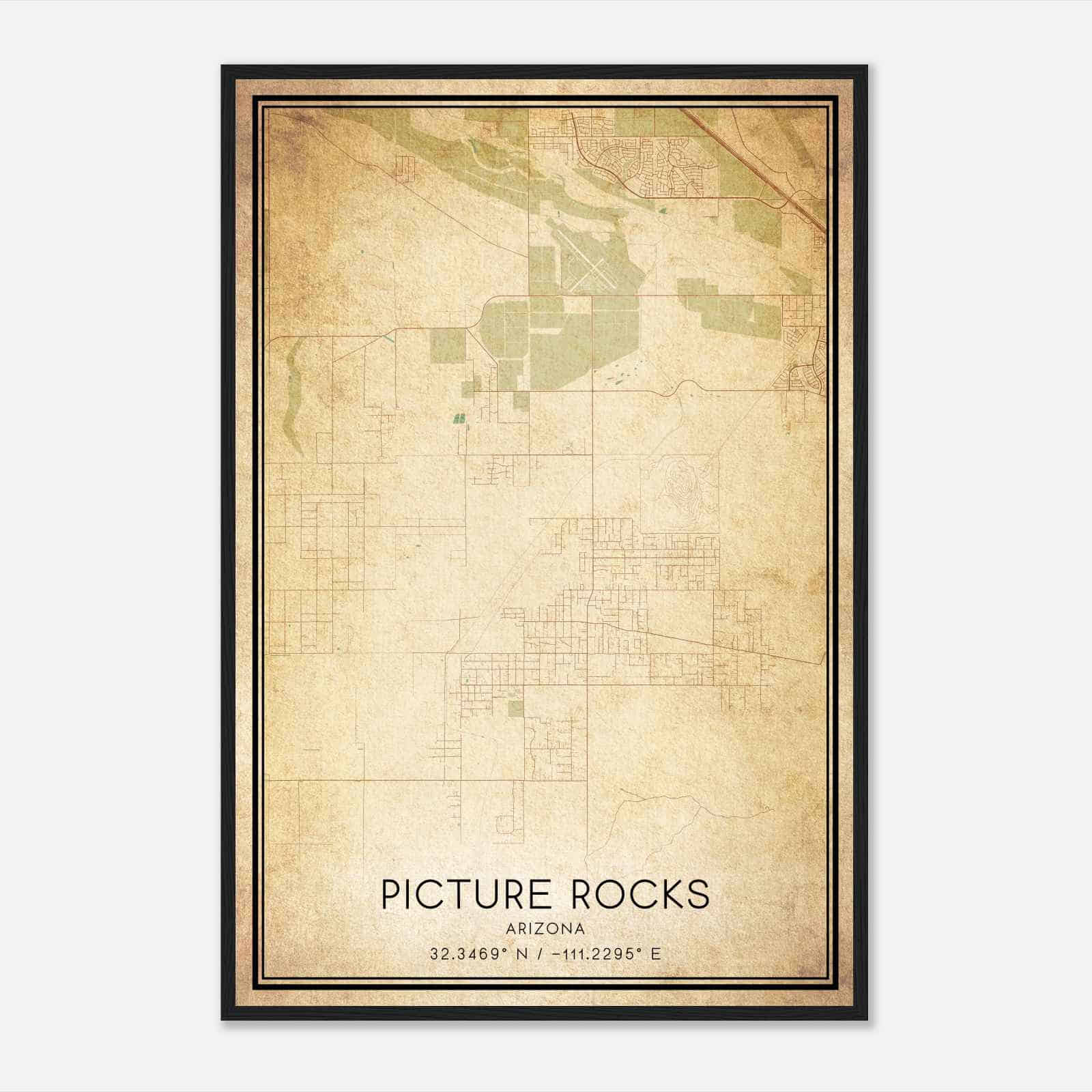 Vintage Picture Rocks Arizona Map Poster, Modern Home Decor Wall Art ...