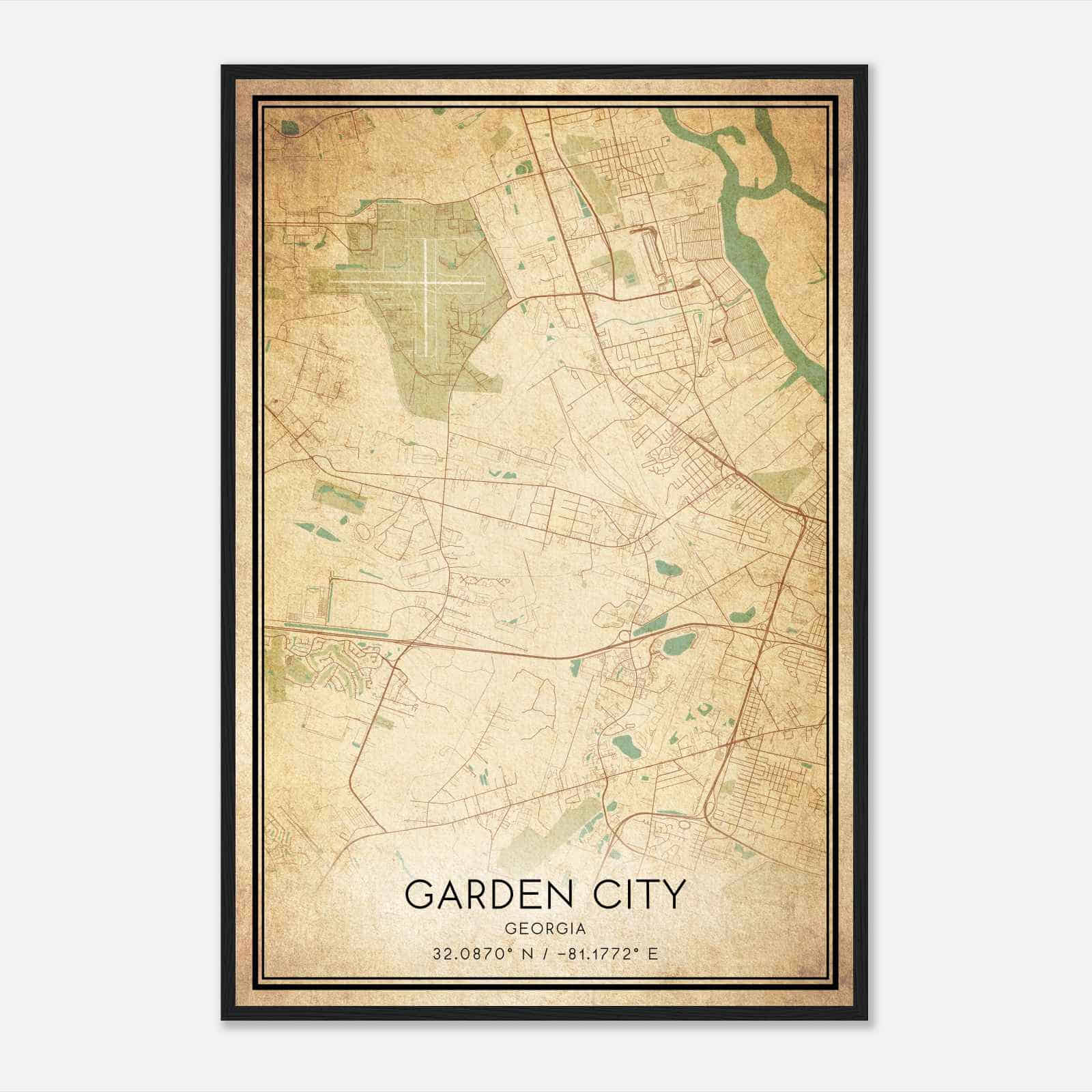 Vintage Garden City Georgia Map Poster, Modern Home Decor Wall Art ...