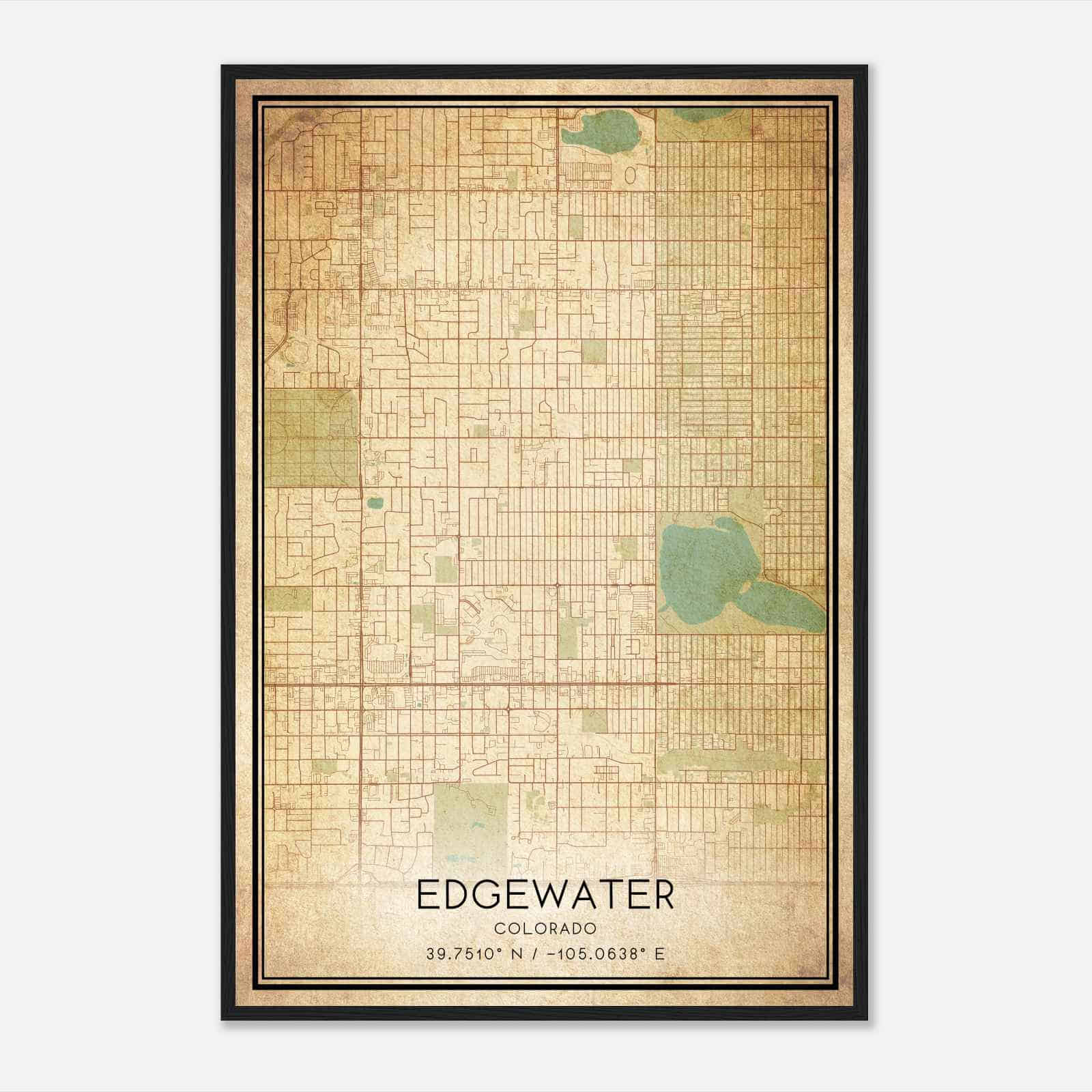 Vintage Edgewater Colorado Map Poster, Modern Home Decor Wall Art Print ...