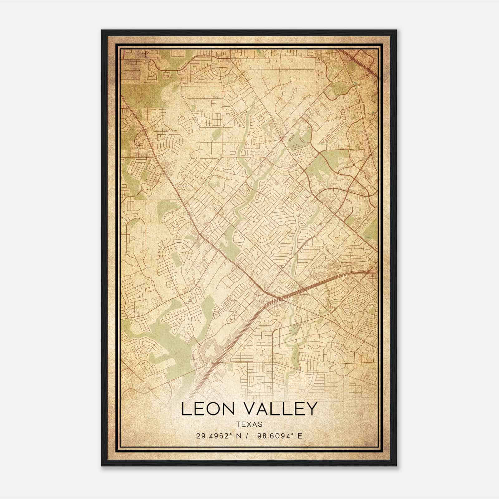 Vintage Leon Valley Texas Map Poster, Modern Home Decor Wall Art Print ...