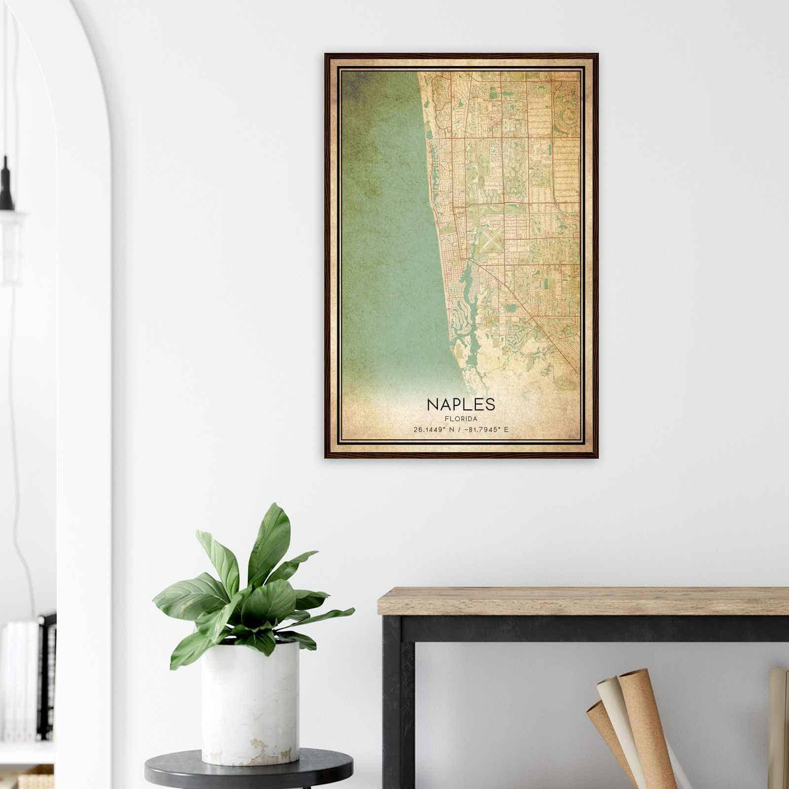 Vintage Naples Florida Map Poster, Modern Home Decor Wall Art Print ...