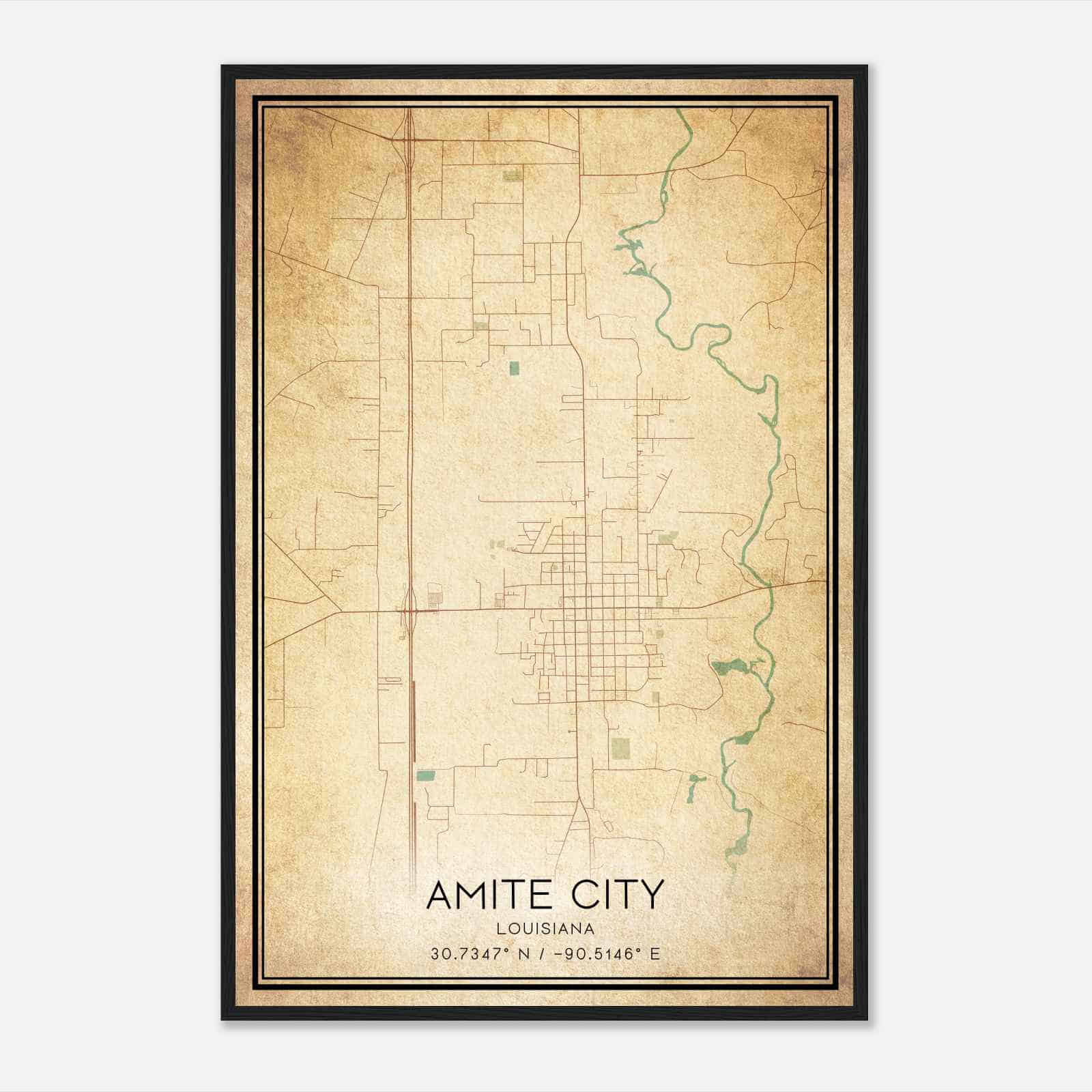 Vintage Amite City Louisiana Map Poster, Modern Home Decor Wall Art ...