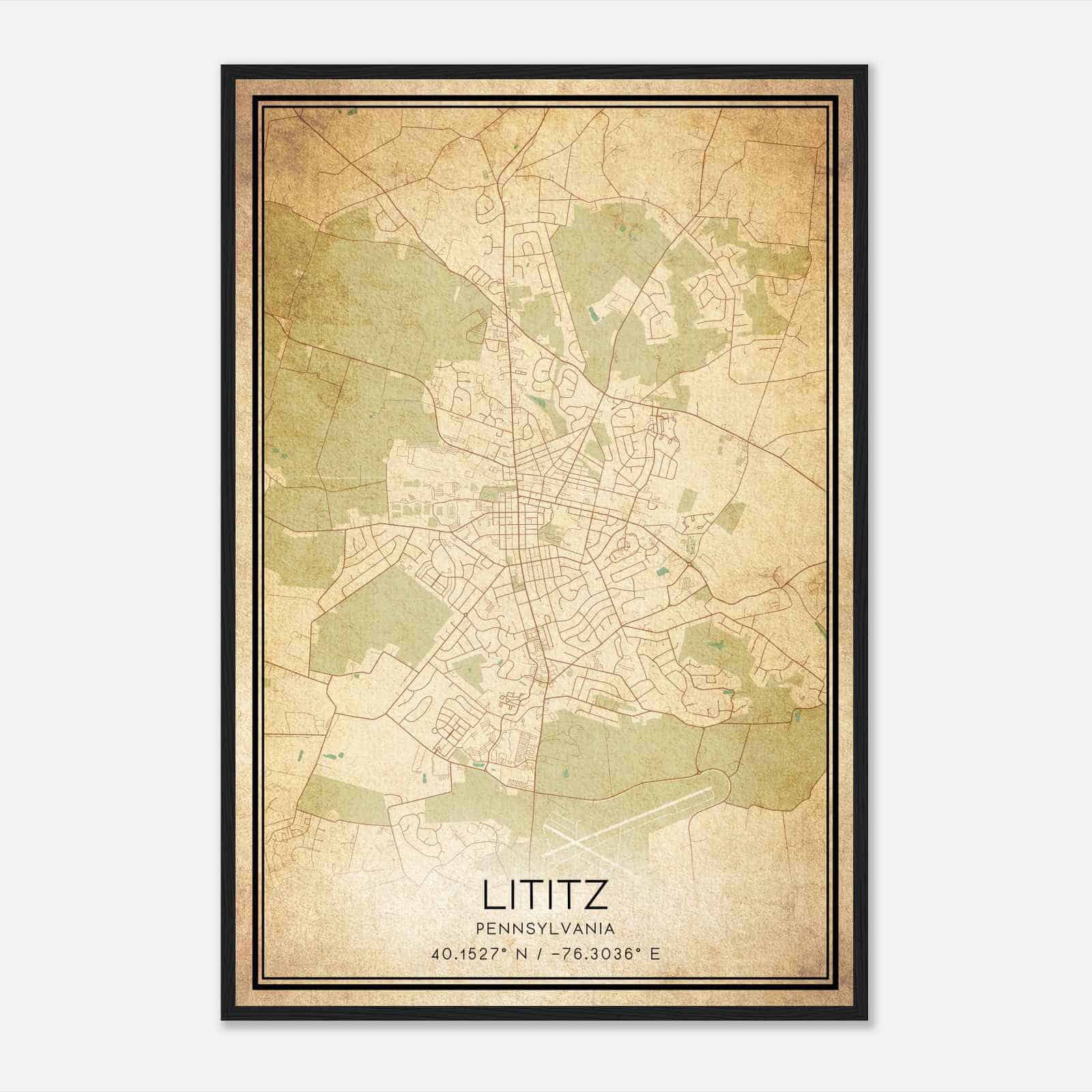 Vintage Lititz Pennsylvania Map Poster, Modern Home Decor Wall Art ...