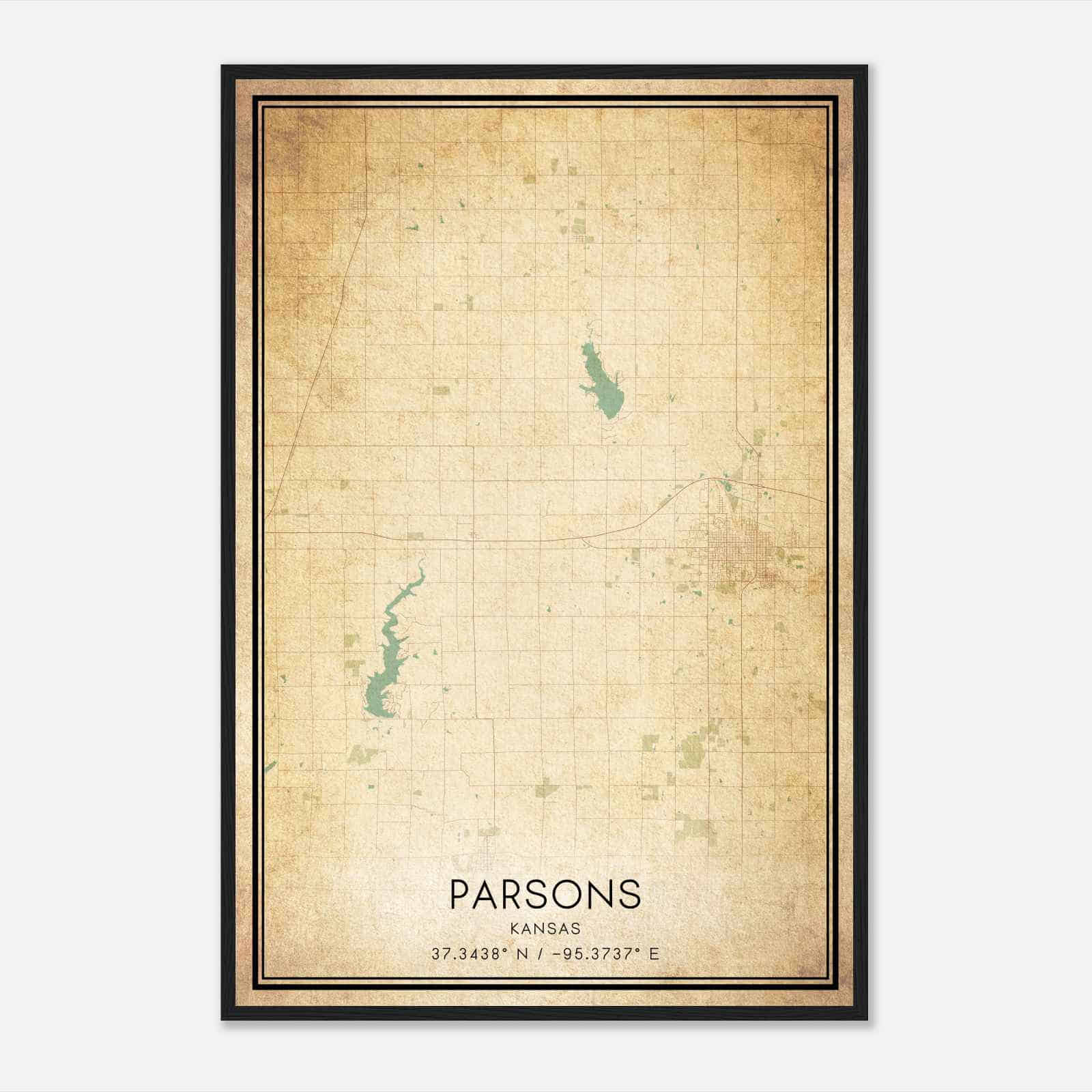 Vintage Parsons Kansas Map Poster, Modern Home Decor Wall Art Print ...