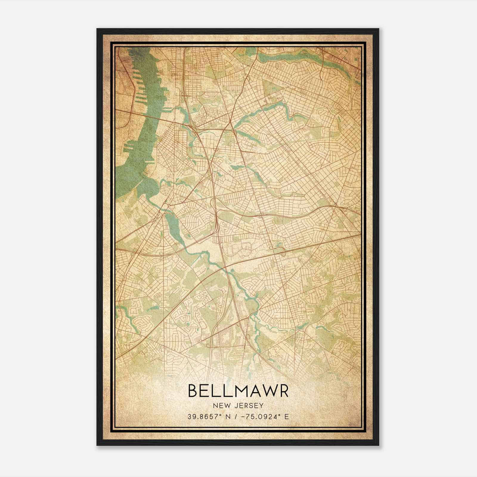 Vintage Bellmawr New Jersey Map Poster, Modern Home Decor Wall Art ...