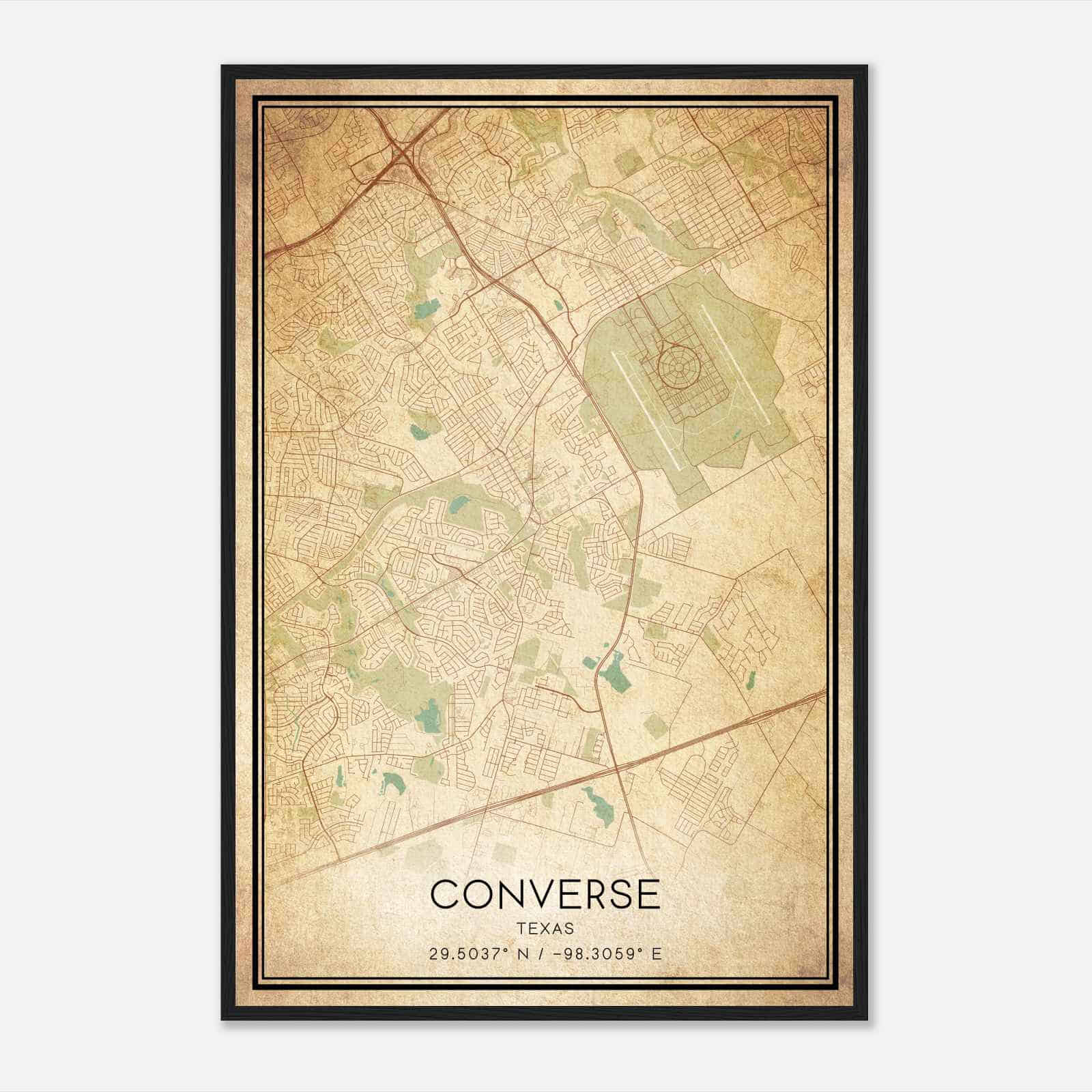 Vintage Converse Texas Map Poster, Modern Home Decor Wall Art Print ...
