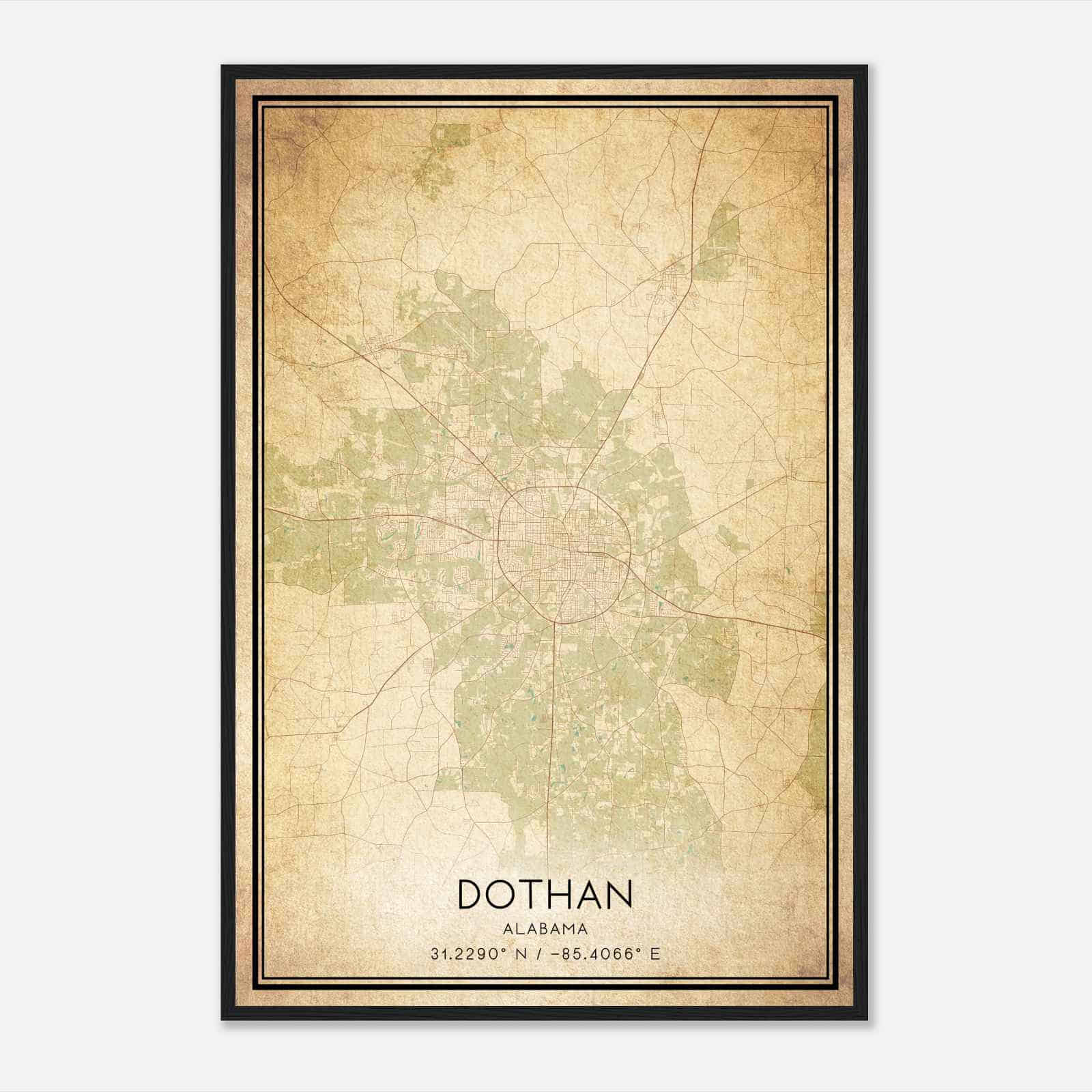 Vintage Dothan Alabama Map Poster, Modern Home Decor Wall Art Print ...