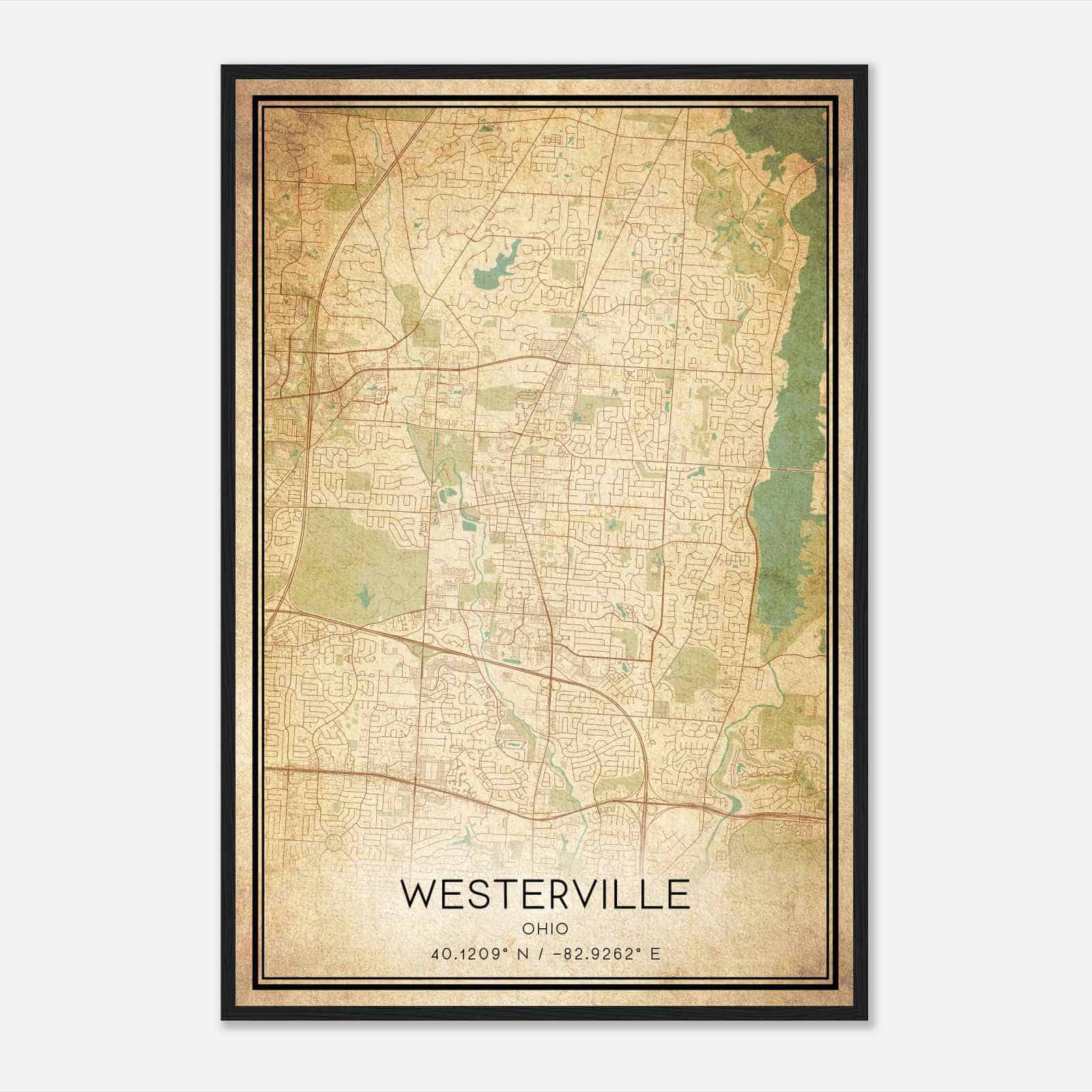 Vintage Westerville Ohio Map Poster, Modern Home Decor Wall Art Print ...