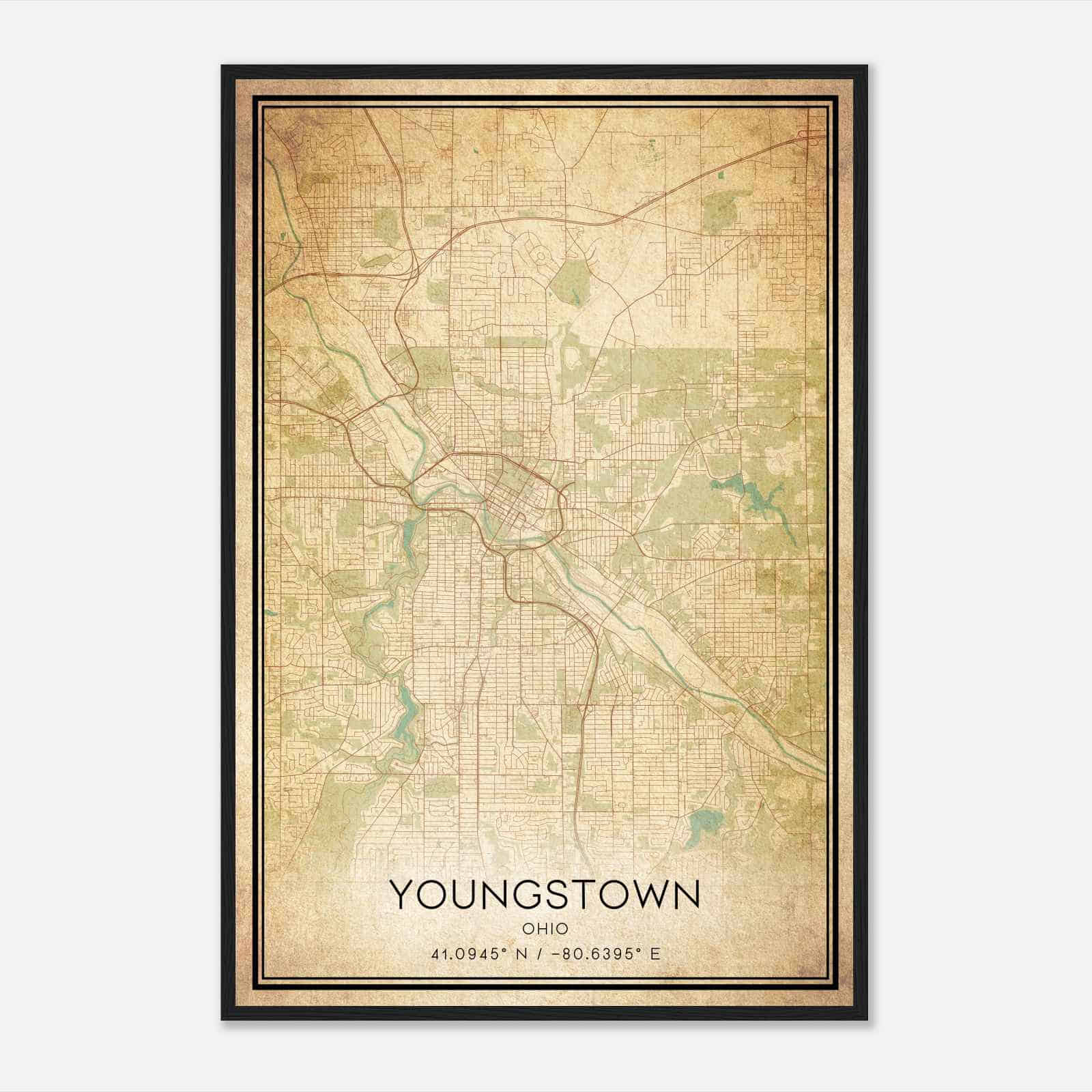 Vintage Youngstown Ohio Map Poster, Modern Home Decor Wall Art Print - Custom Maps & Posters