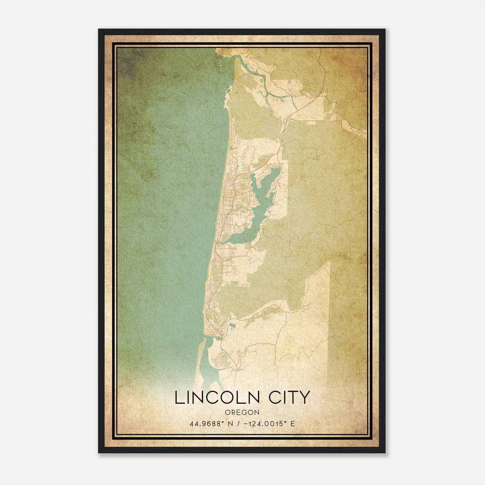 Vintage Lincoln City Oregon Map Poster, Modern Home Decor Wall Art ...