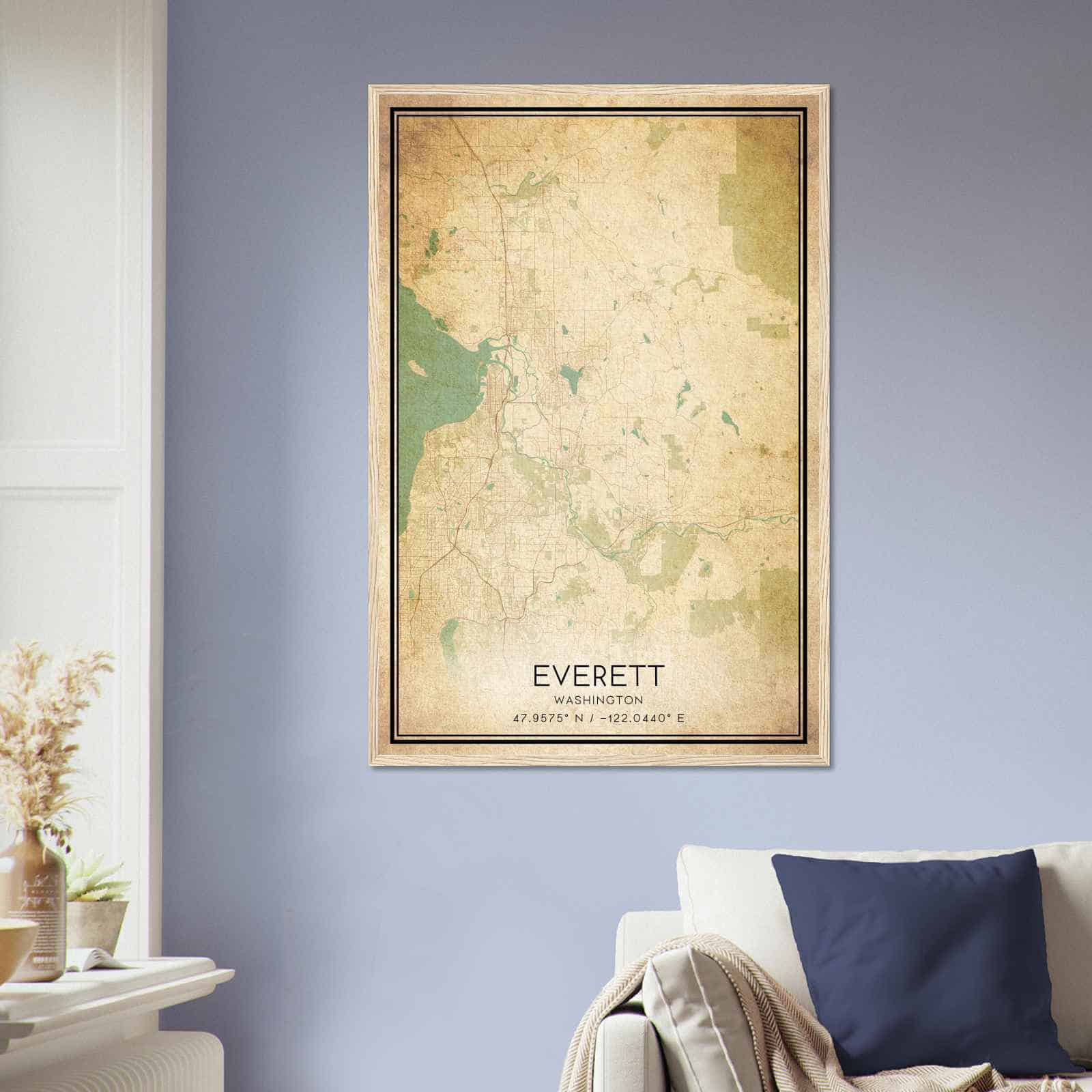 Vintage Everett Washington Map Poster, Modern Home Decor Wall Art Print ...