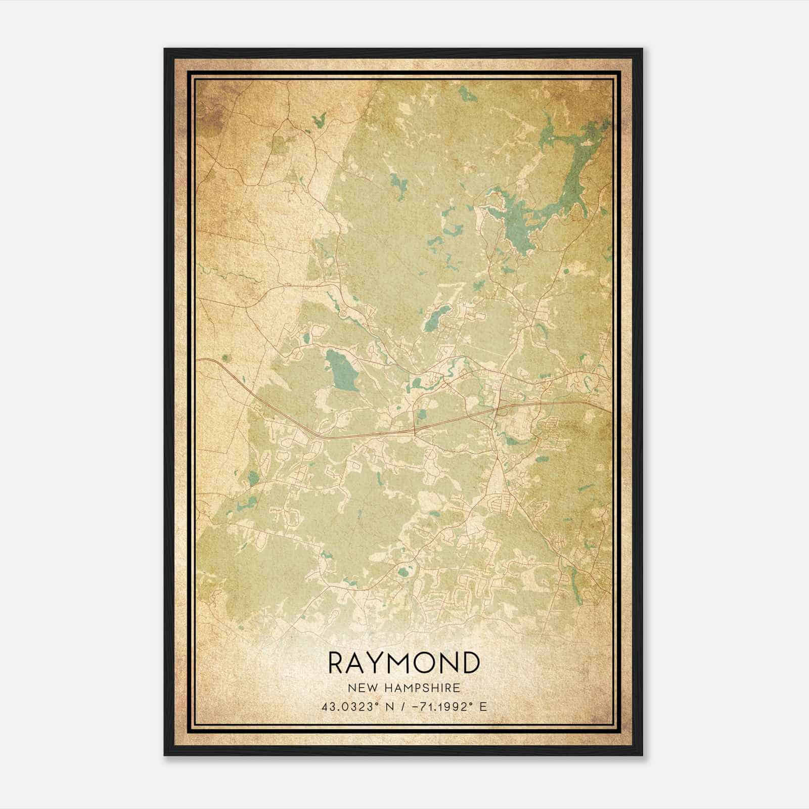 Vintage Raymond New Hampshire Map Poster, Modern Home Decor Wall Art ...