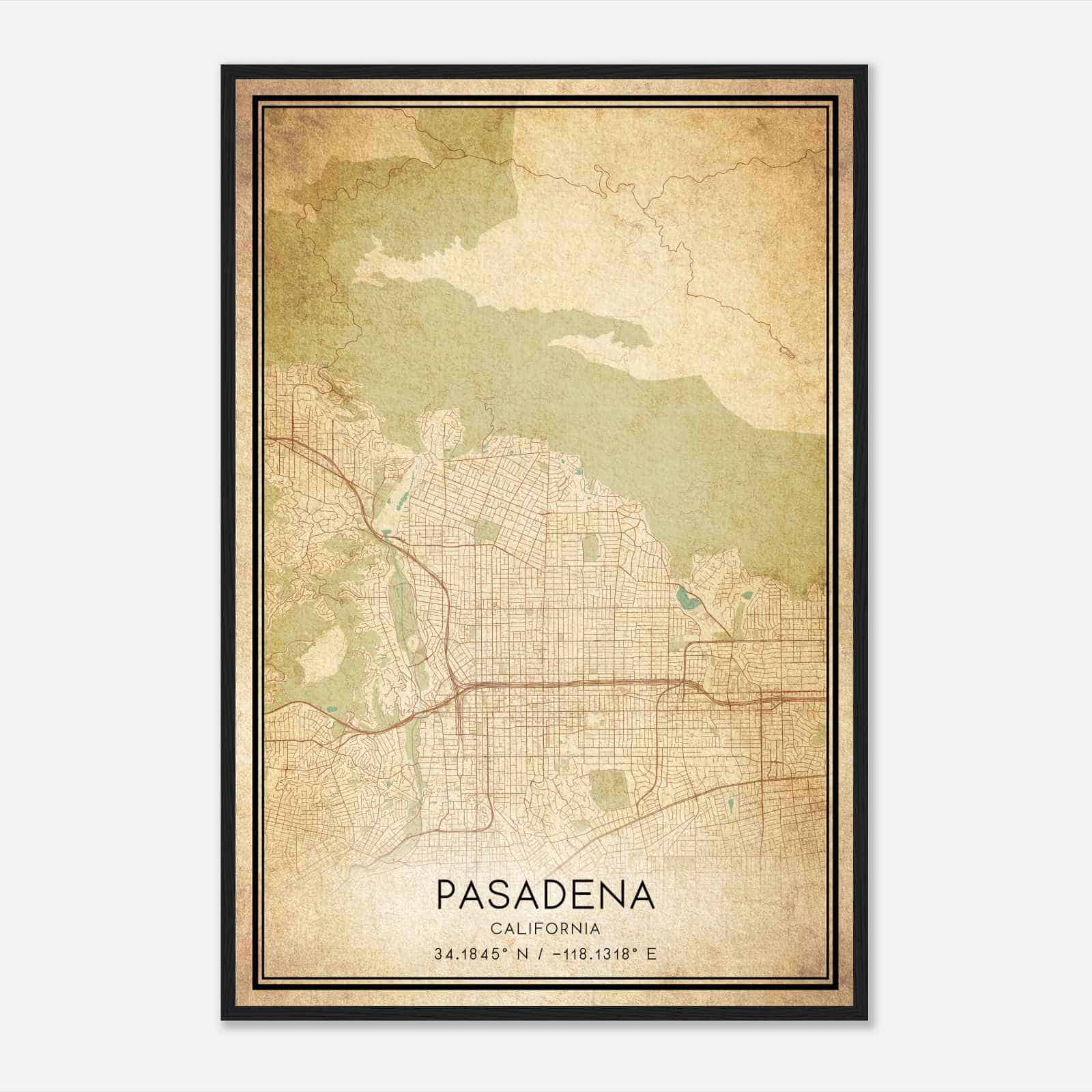 Vintage Pasadena California Map Poster, Modern Home Decor Wall Art ...