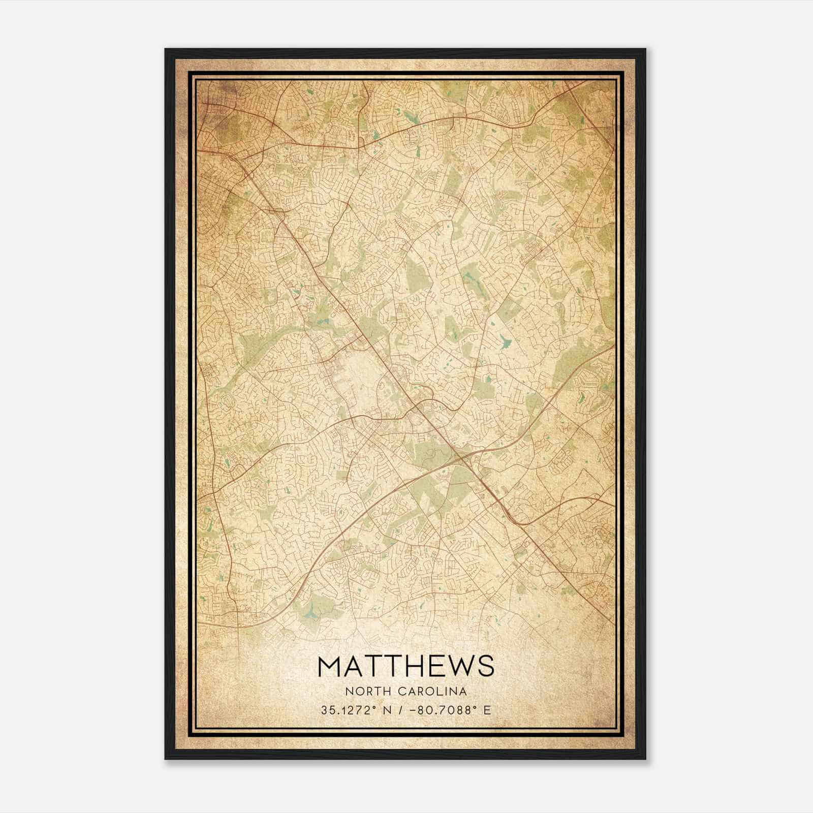 Vintage Matthews North Carolina Map Poster, Modern Home Decor Wall Art ...