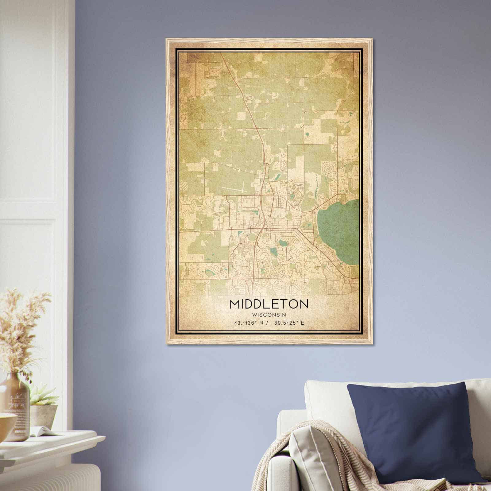 Vintage Middleton Wisconsin Map Poster, Modern Home Decor Wall Art ...