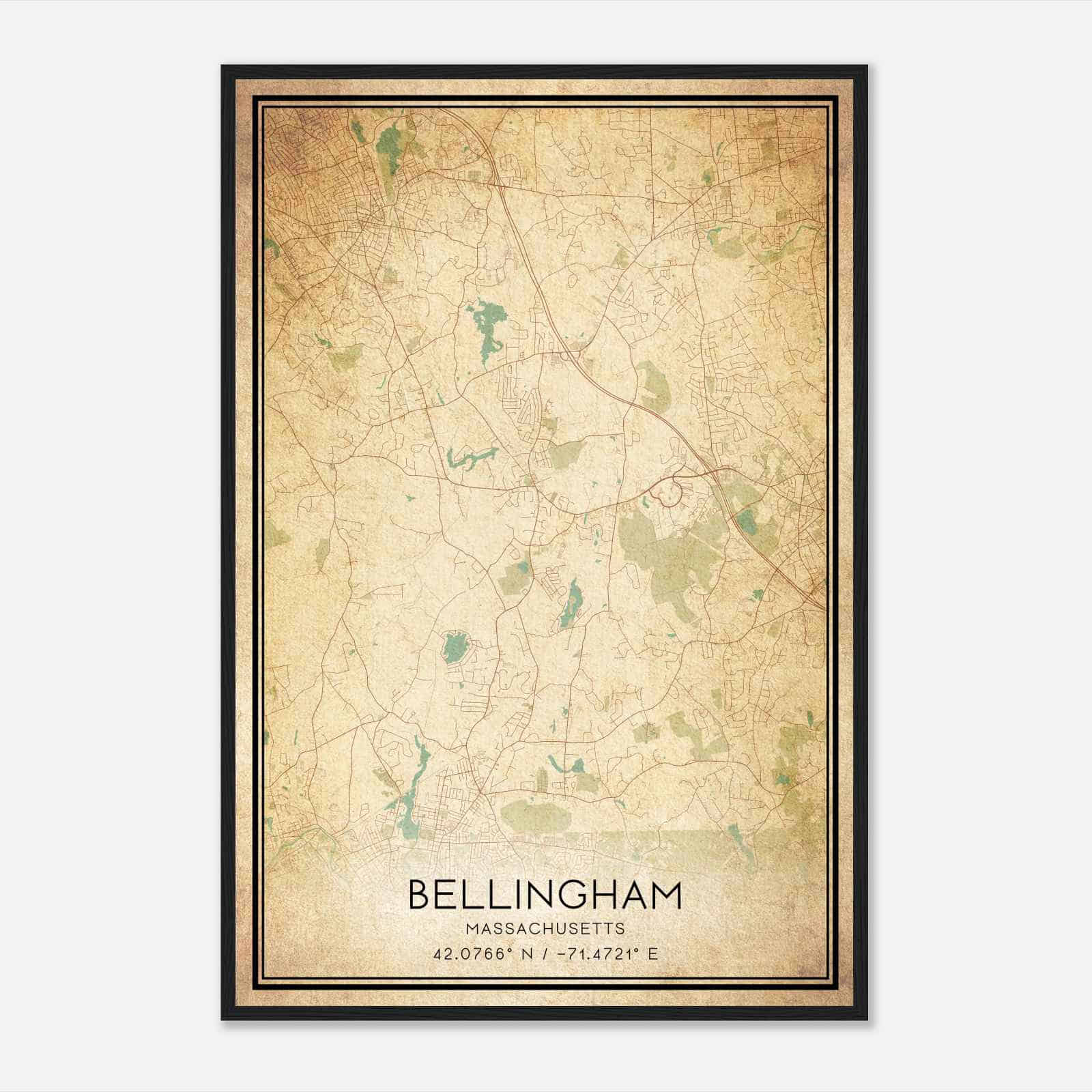 Vintage Bellingham Massachusetts Map Poster, Modern Home Decor Wall Art ...