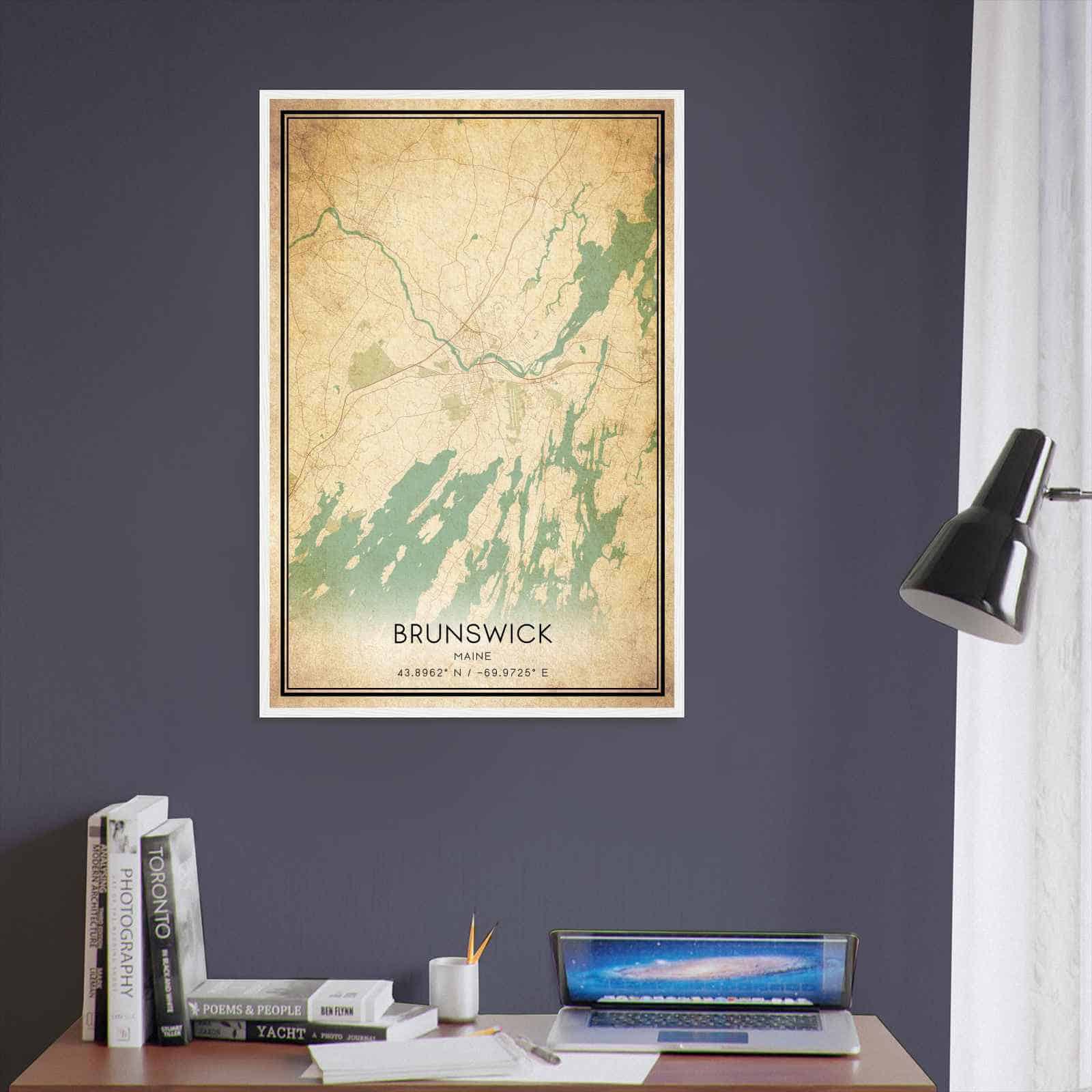 Vintage Brunswick Maine Map Poster, Modern Home Decor Wall Art Print ...