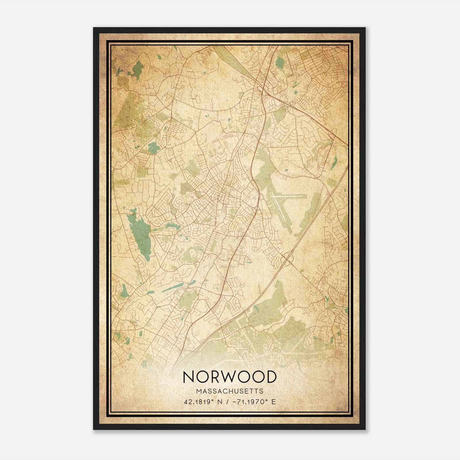 Vintage Norwood Massachusetts Map Poster, Modern Home Decor Wall Art ...