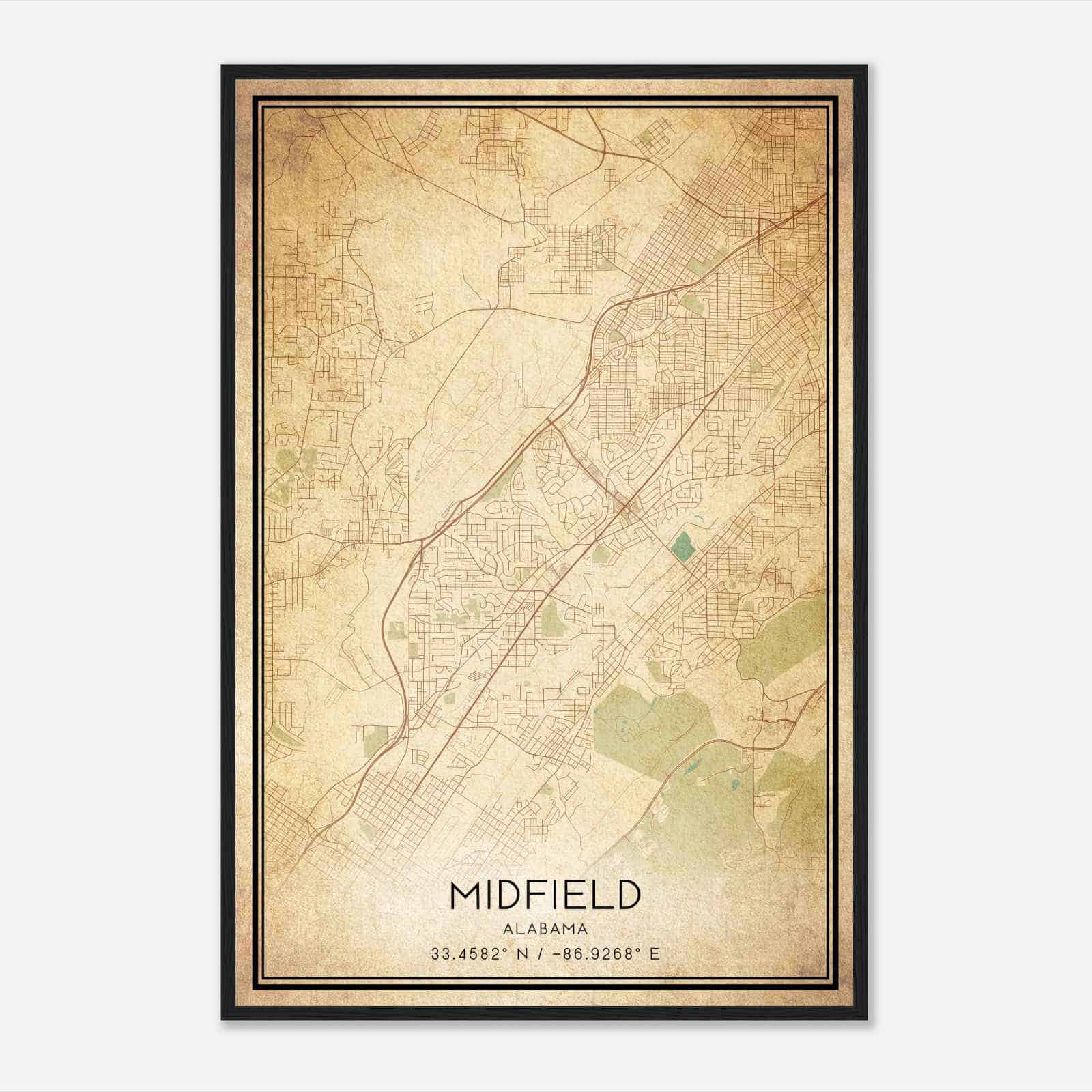 Vintage Midfield Alabama Map Poster, Modern Home Decor Wall Art Print ...