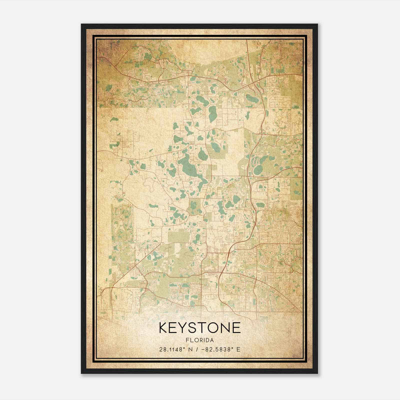 Vintage Keystone Florida Map Poster, Modern Home Decor Wall Art Print ...