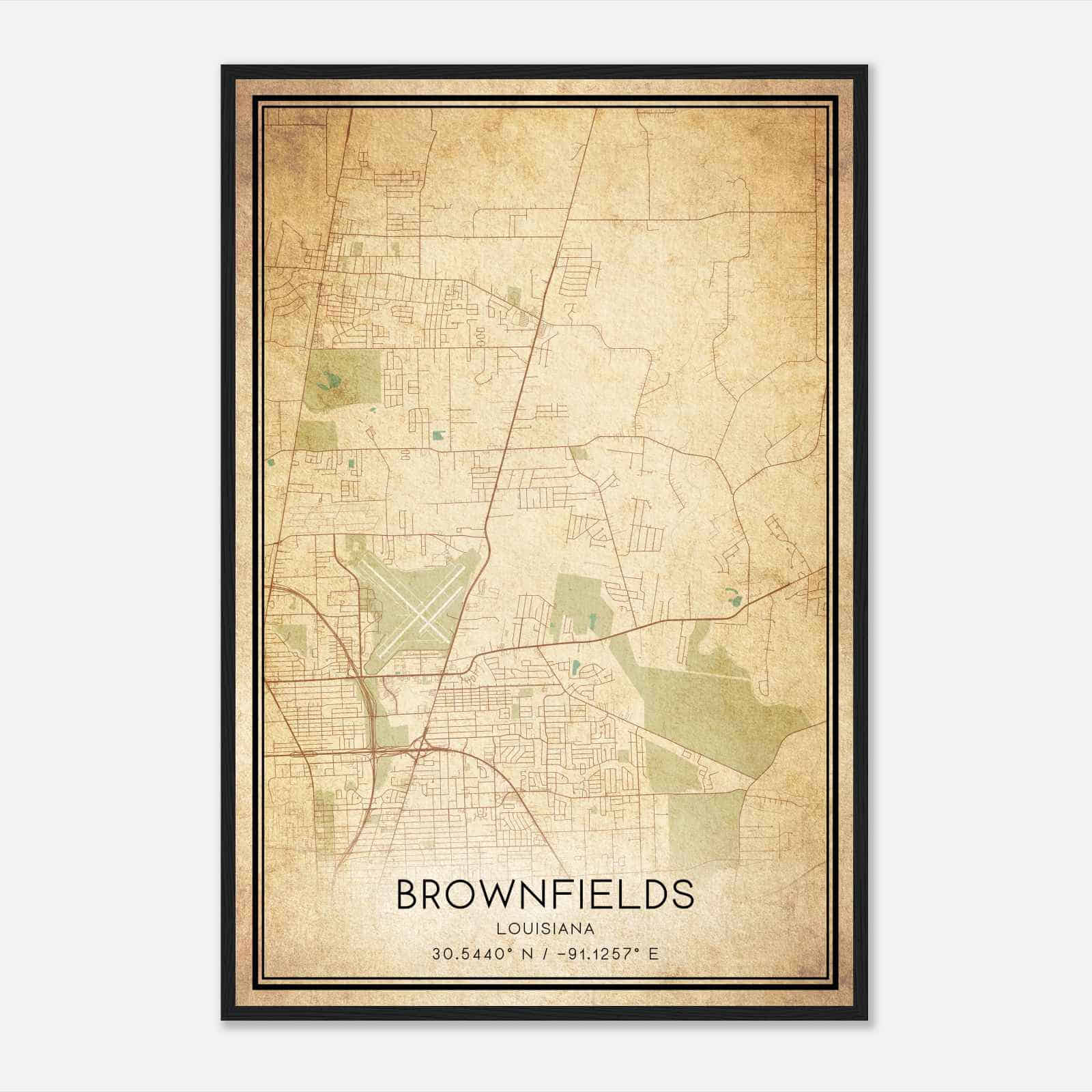 Vintage Brownfields Louisiana Map Poster, Modern Home Decor Wall Art ...
