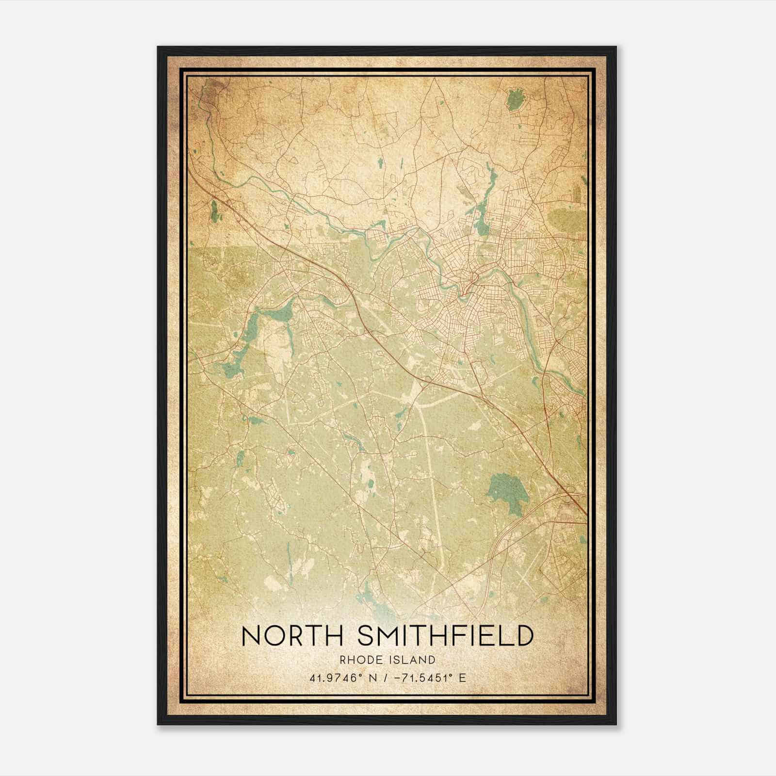 Vintage North Smithfield Rhode Island Map Poster, Modern Home Decor ...