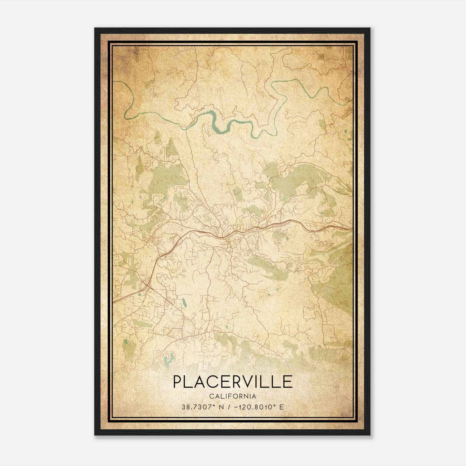 Vintage Placerville California Map Poster, Modern Home Decor Wall Art ...