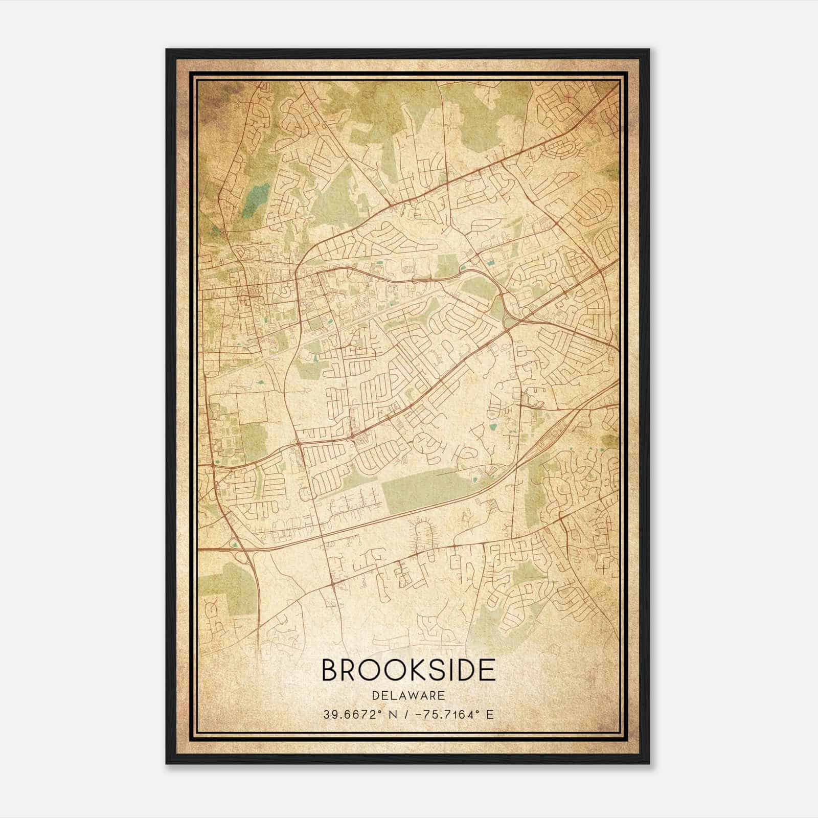 Vintage Brookside Delaware Map Poster, Modern Home Decor Wall Art Print ...