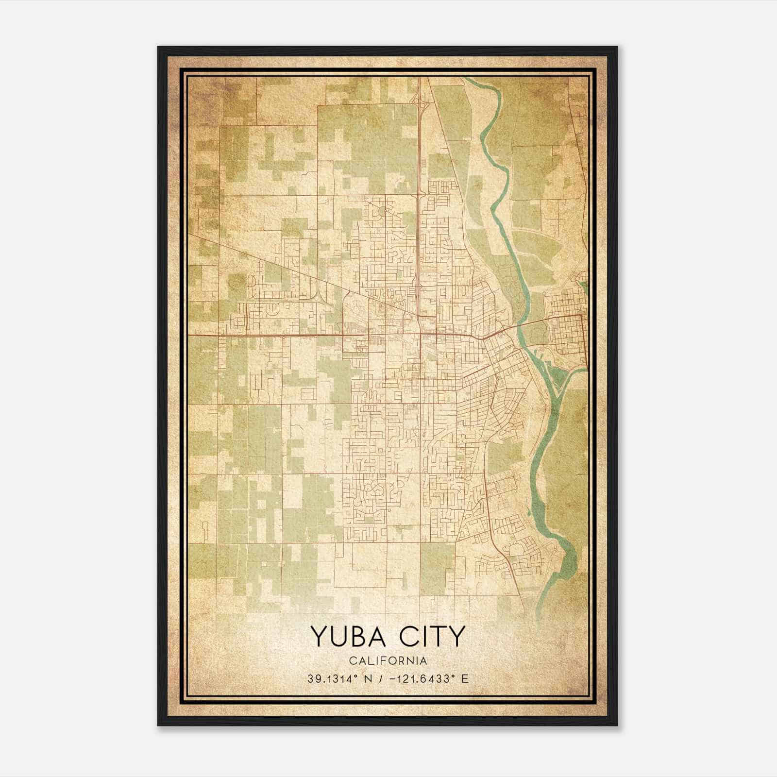 Vintage Yuba City California Map Poster, Modern Home Decor Wall Art ...