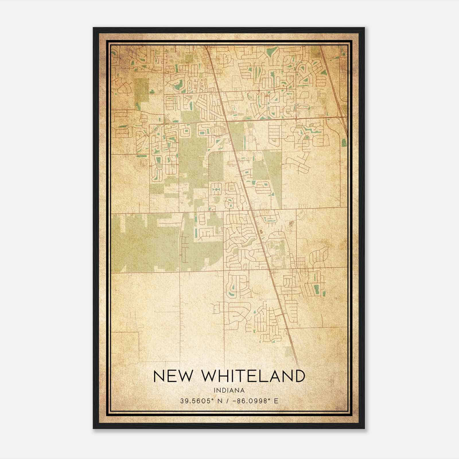 Vintage New Whiteland Indiana Map Poster, Modern Home Decor Wall Art ...