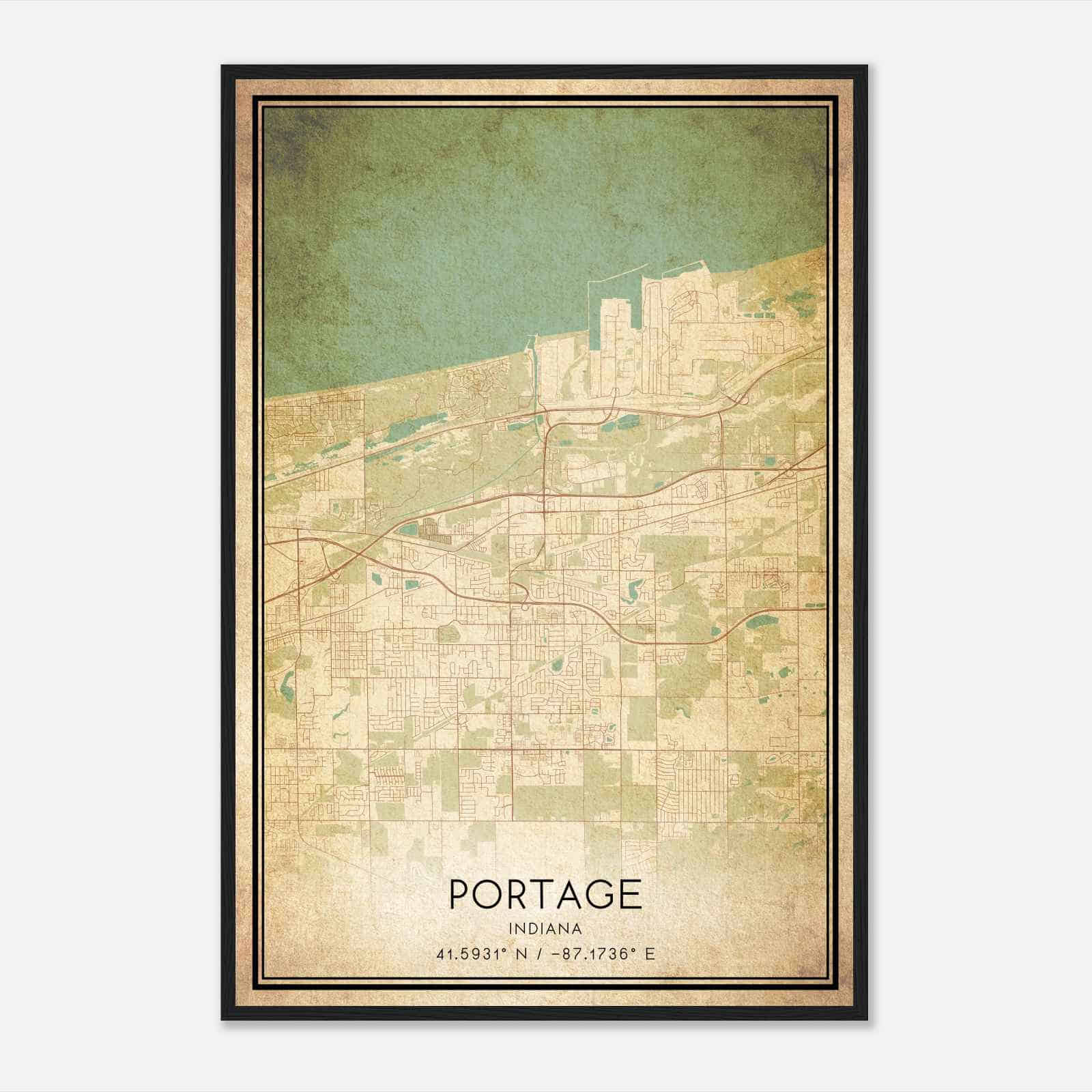 Vintage Portage Indiana Map Poster, Modern Home Decor Wall Art Print ...