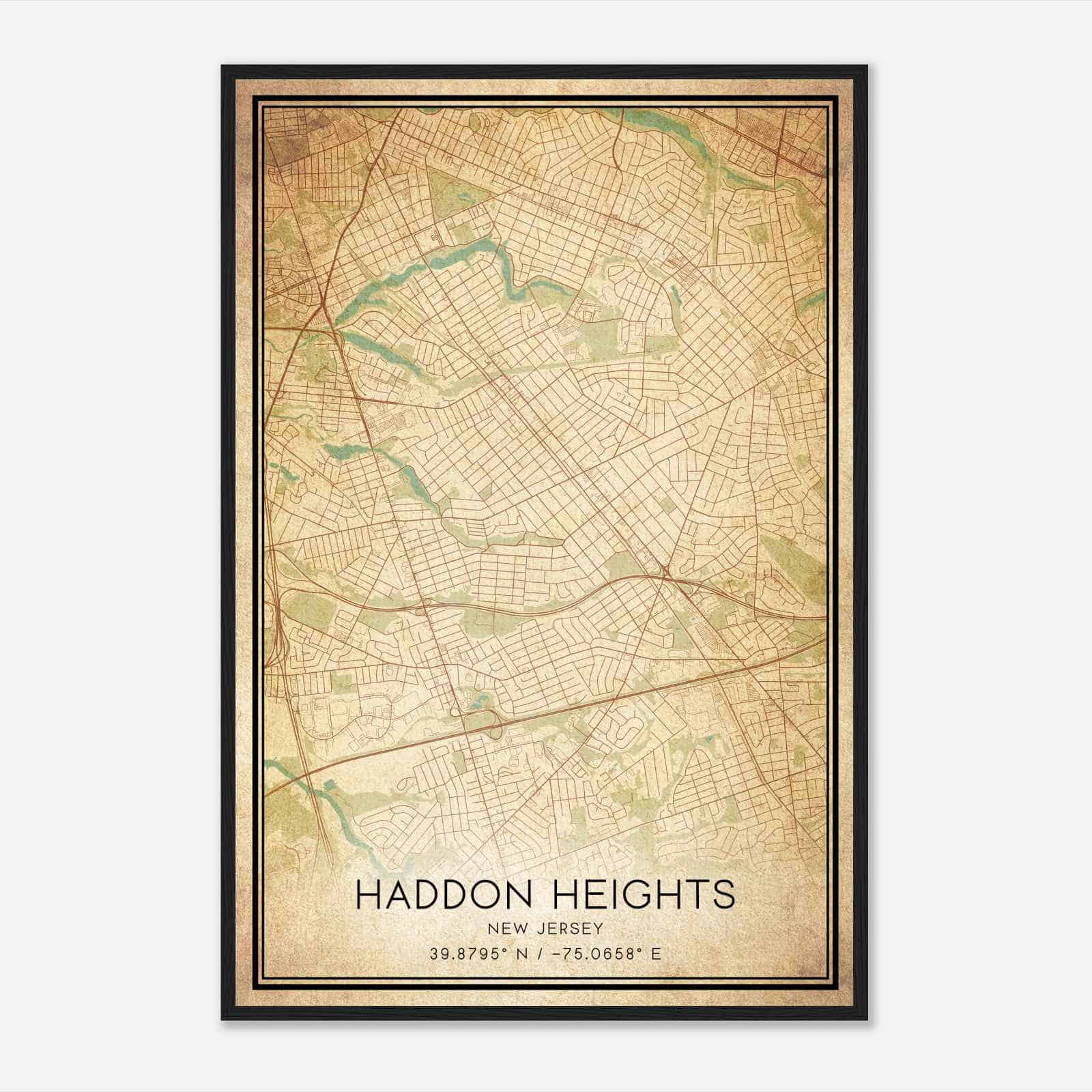 Vintage Haddon Heights New Jersey Map Poster, Modern Home Decor Wall ...