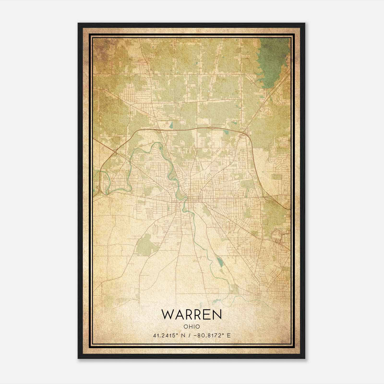 Vintage Warren Ohio Map Poster, Modern Home Decor Wall Art Print ...