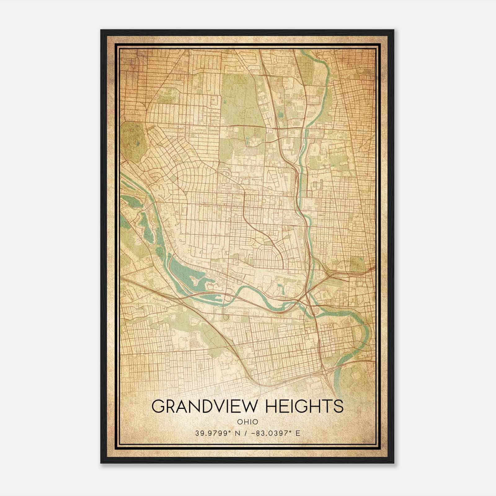 Vintage Grandview Heights Ohio Map Poster, Modern Home Decor Wall Art Print - Custom Maps & Posters