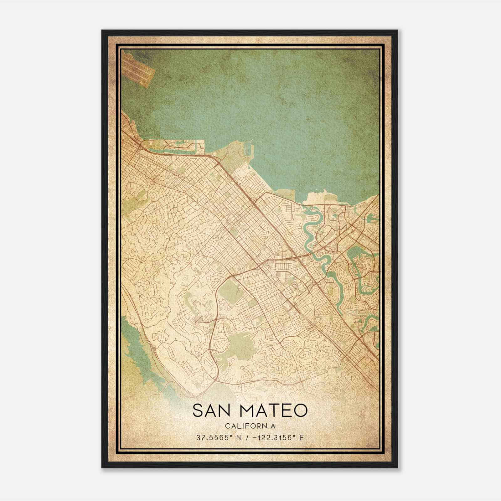 Vintage San Mateo California Map Poster, Modern Home Decor Wall Art ...