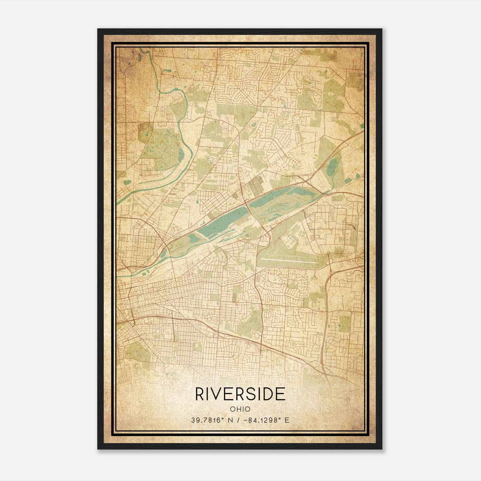 Vintage Riverside Ohio Map Poster, Modern Home Decor Wall Art Print ...