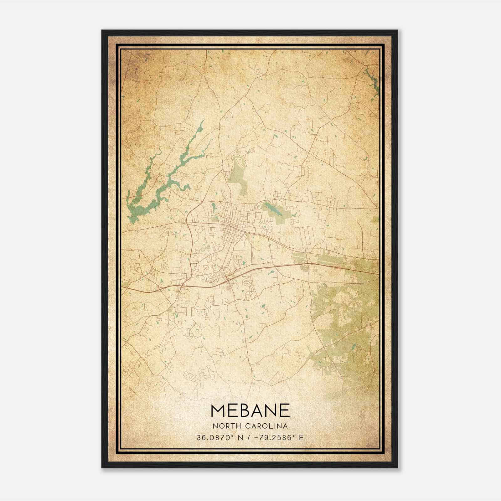 Vintage Mebane North Carolina Map Poster, Modern Home Decor Wall Art ...