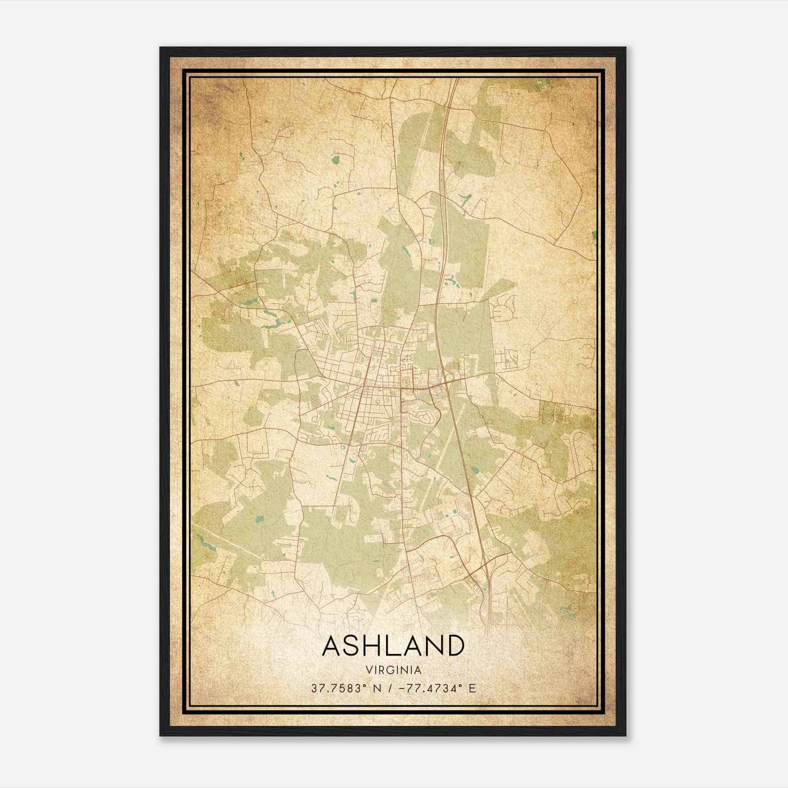 Vintage Ashland Virginia Map Poster, Modern Home Decor Wall Art Print ...