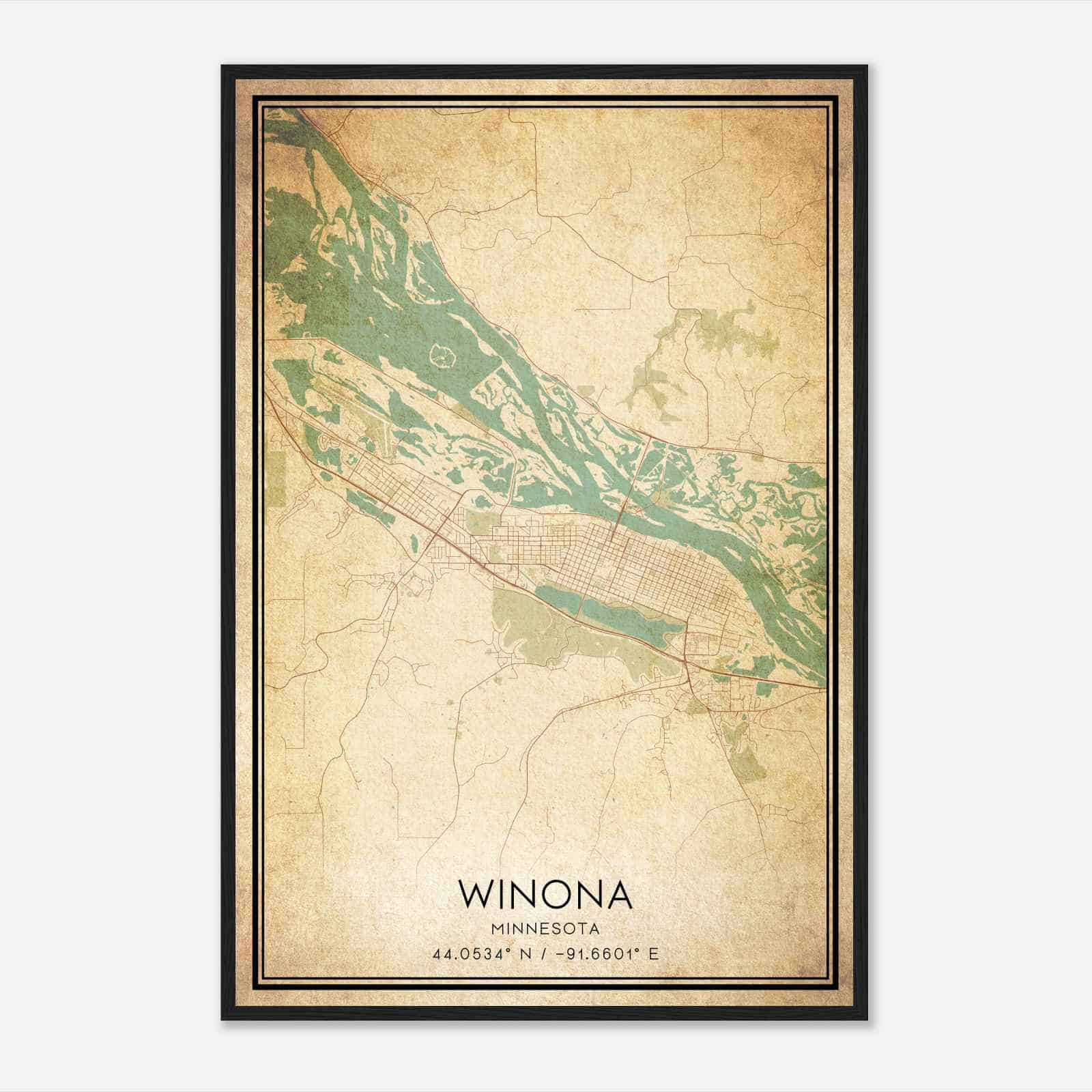 Vintage Winona Minnesota Map Poster, Modern Home Decor Wall Art Print ...