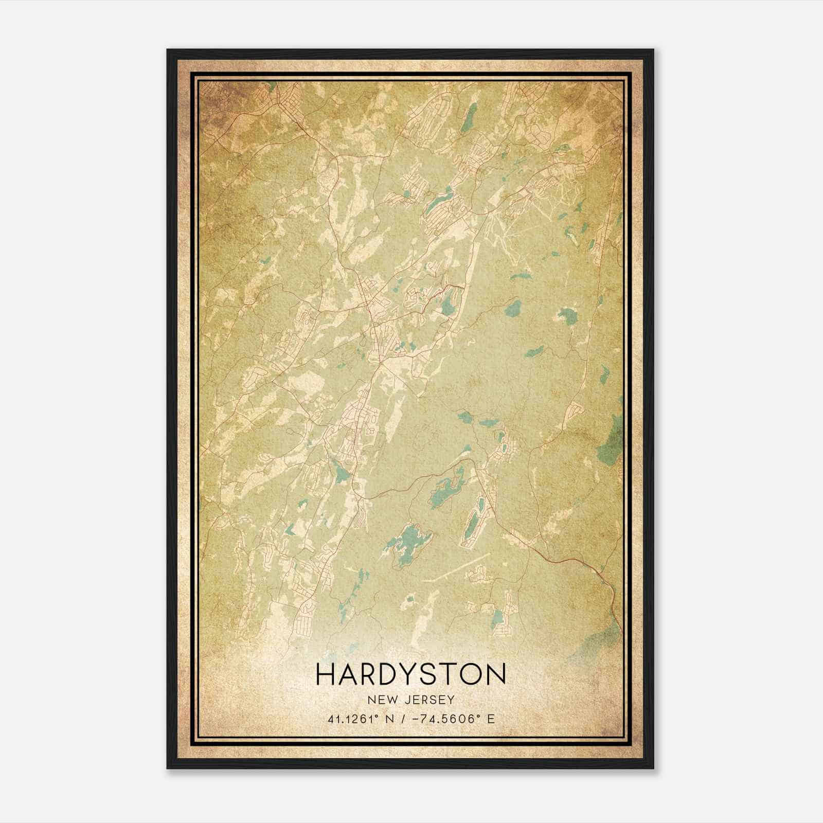 Vintage Hardyston New Jersey Map Poster, Modern Home Decor Wall Art ...