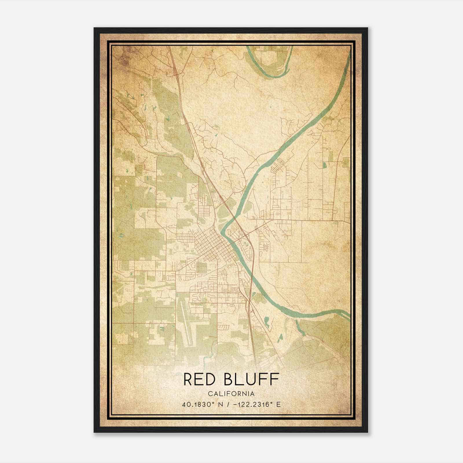 Vintage Red Bluff California Map Poster, Modern Home Decor Wall Art ...