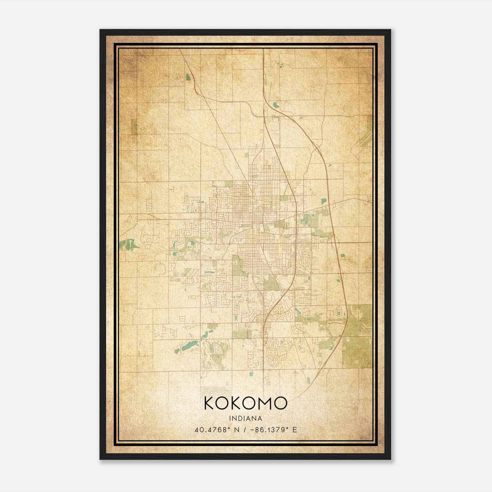 Vintage Kokomo Indiana Map Poster, Modern Home Decor Wall Art Print ...