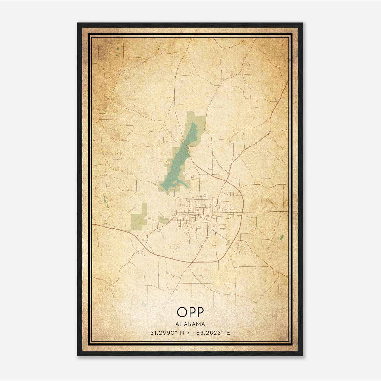 Vintage Opp Alabama Map Poster, Modern Home Decor Wall Art Print ...