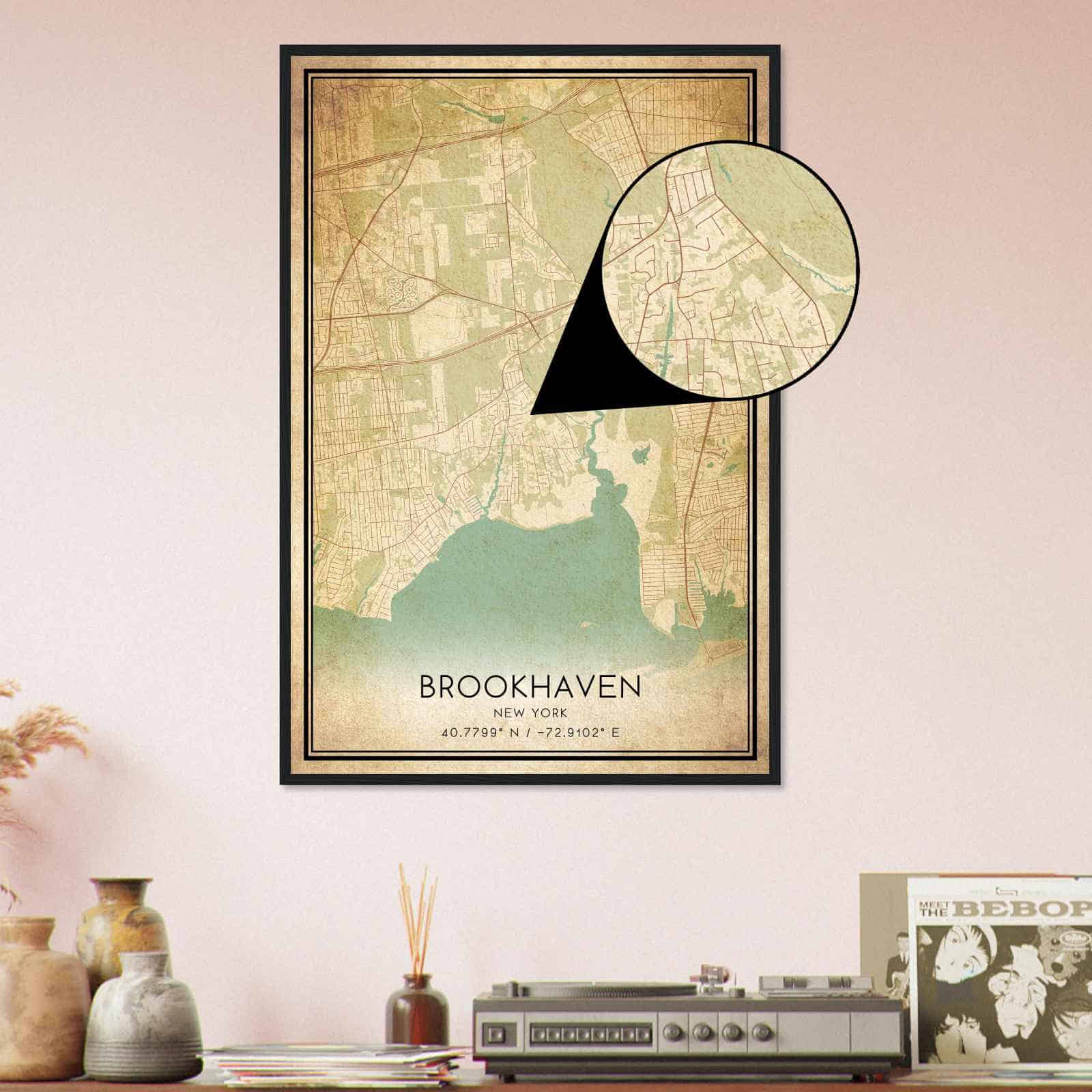 Vintage Brookhaven New York Map Poster, Modern Home Decor Wall Art ...